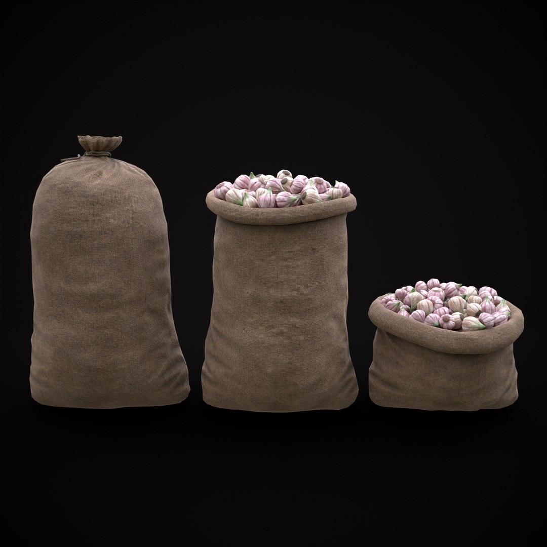 3D Model Burlap Sacks Of Garlic - TurboSquid 2240093
