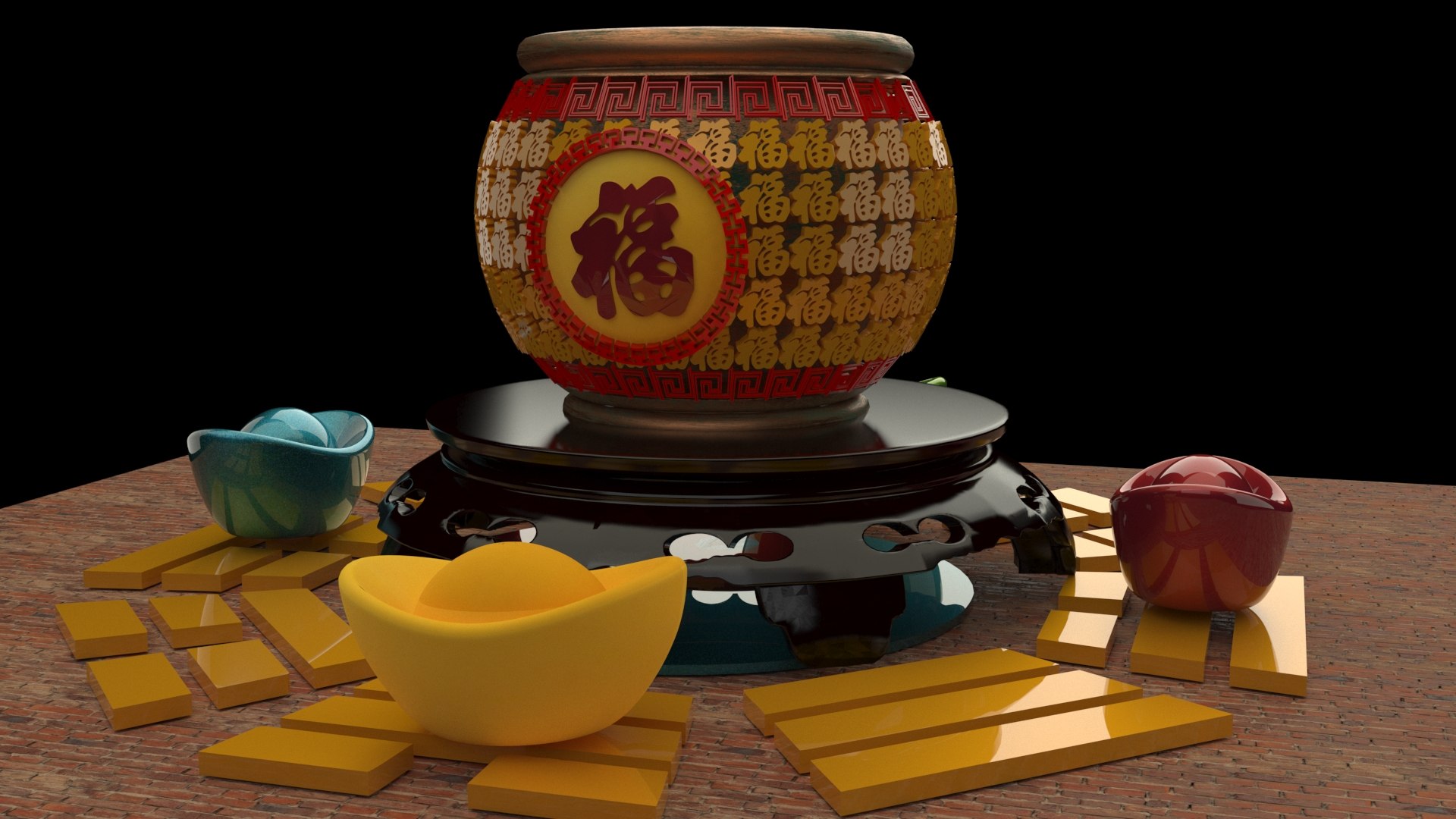 Chinese Treasure Pot 3D Model - TurboSquid 2145462