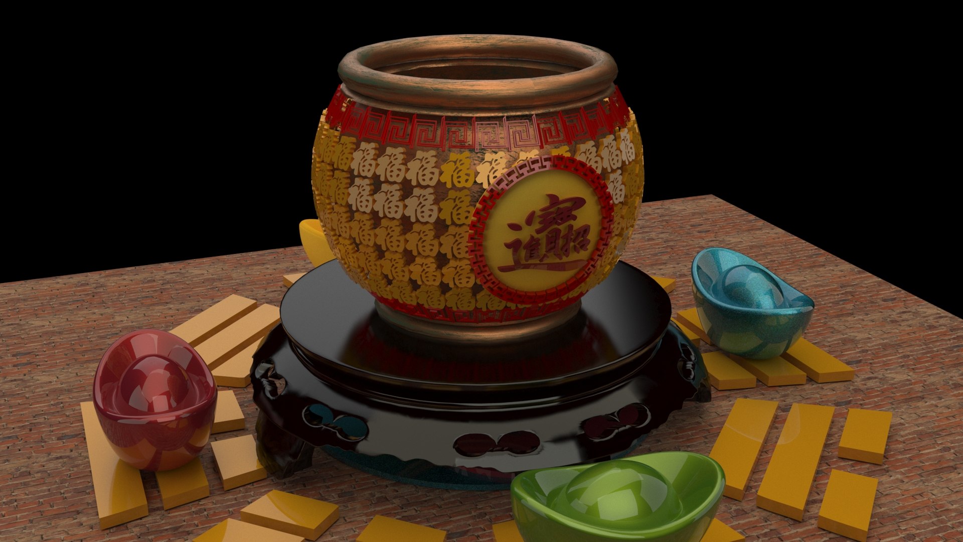Chinese Treasure Pot 3D Model - TurboSquid 2145462