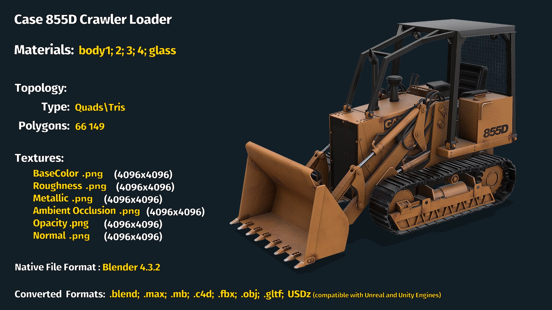 3D Case 855D Crawler Loader - TurboSquid 2416548