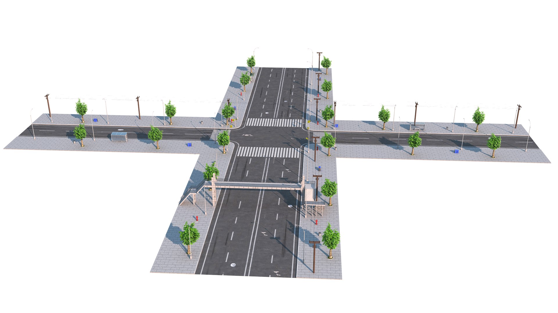 3D City Street Intersection Model - TurboSquid 2018099