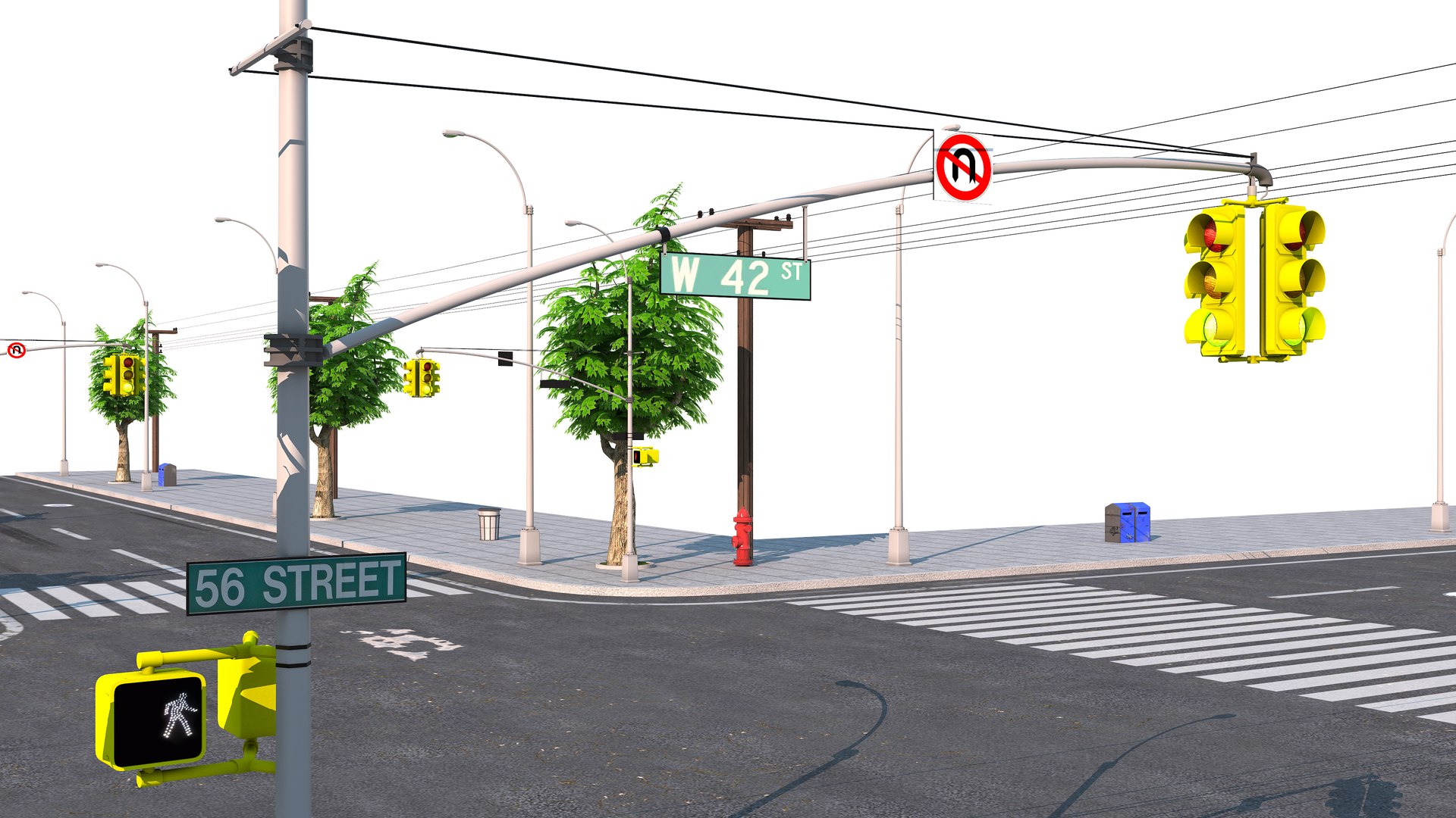 3D City Street Intersection Model - TurboSquid 2018099
