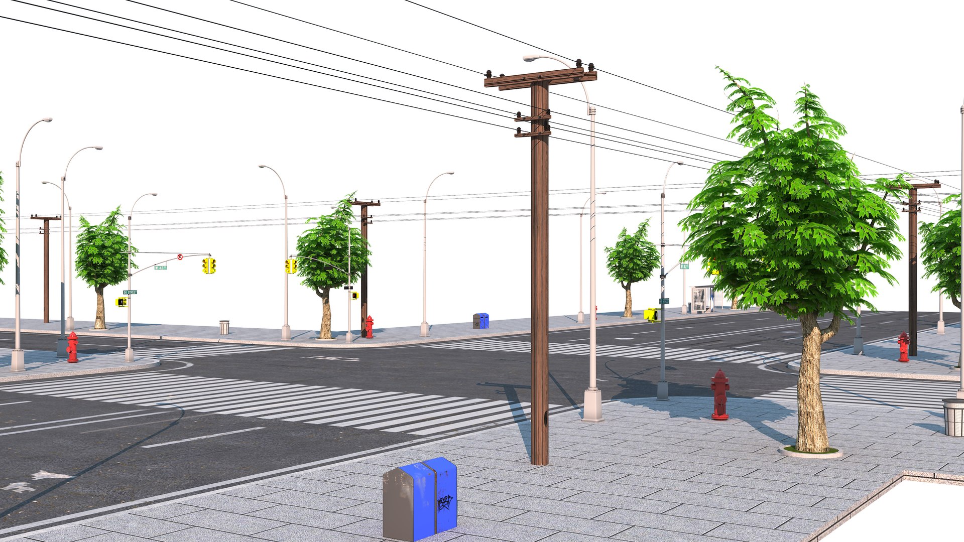 3D City Street Intersection Model - TurboSquid 2018099