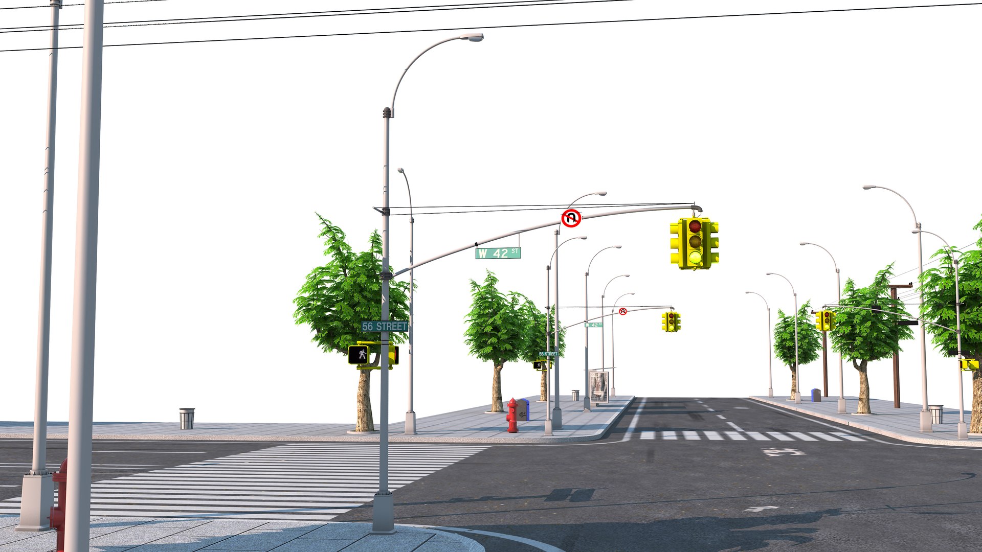 3D City Street Intersection Model - TurboSquid 2018099