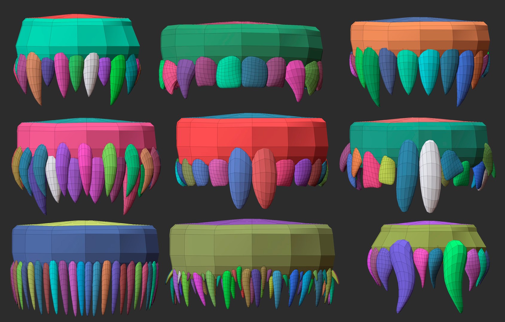 30 Low Poly And Mid Poly Monster Creature Teeth Jaws IMM Brush Model ...