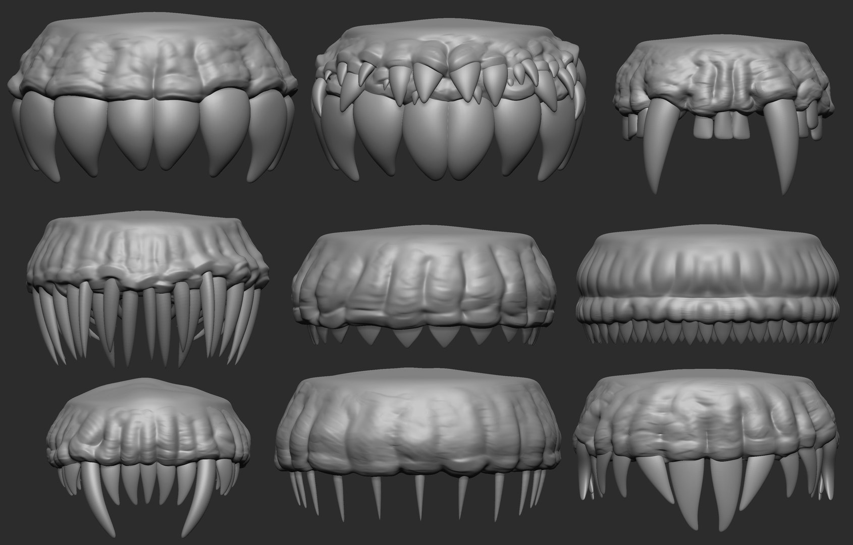 30 Low Poly And Mid Poly Monster Creature Teeth Jaws IMM Brush Model ...
