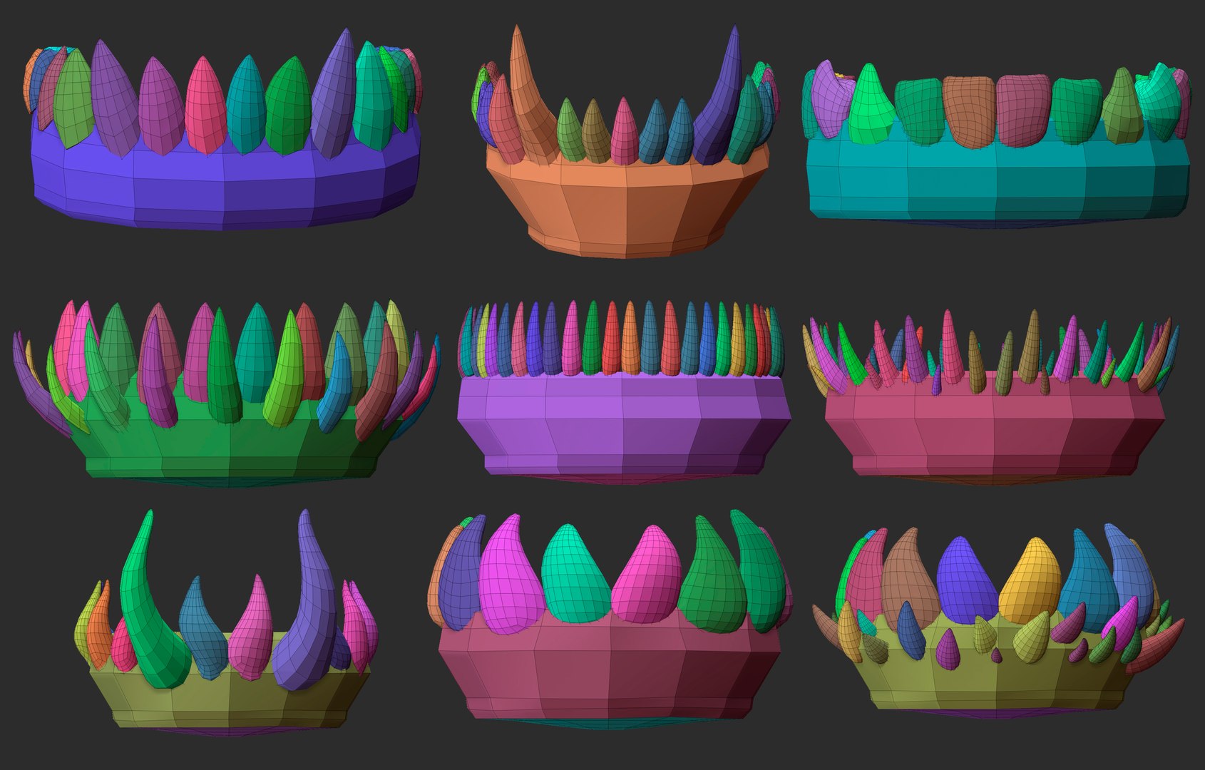 30 Low Poly And Mid Poly Monster Creature Teeth Jaws IMM Brush Model ...