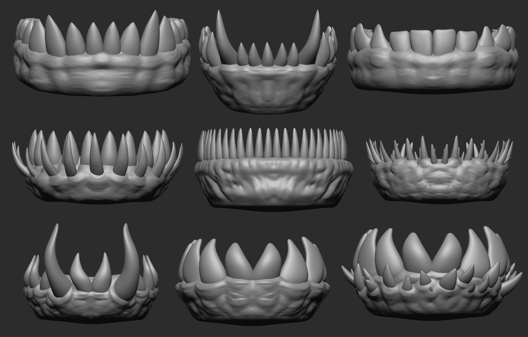 30 Low Poly And Mid Poly Monster Creature Teeth Jaws IMM Brush Model ...