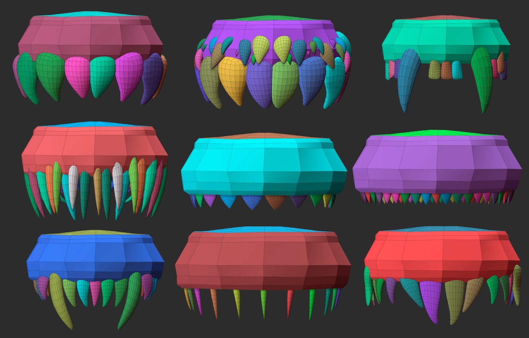 30 Low Poly And Mid Poly Monster Creature Teeth Jaws IMM Brush Model ...