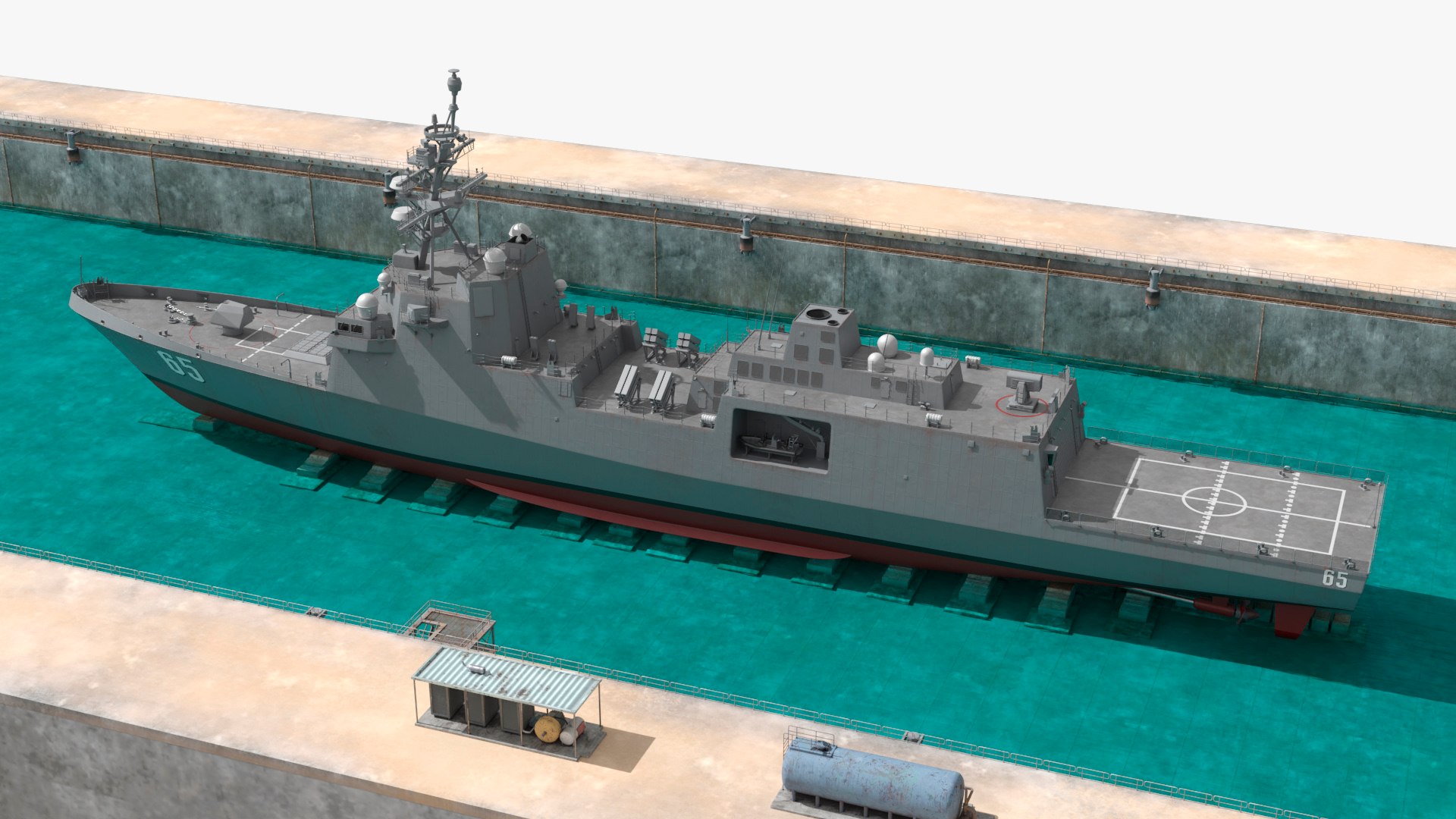 Concrete Naval Dry Dock With Warship Animated 3D Model - TurboSquid 2425274
