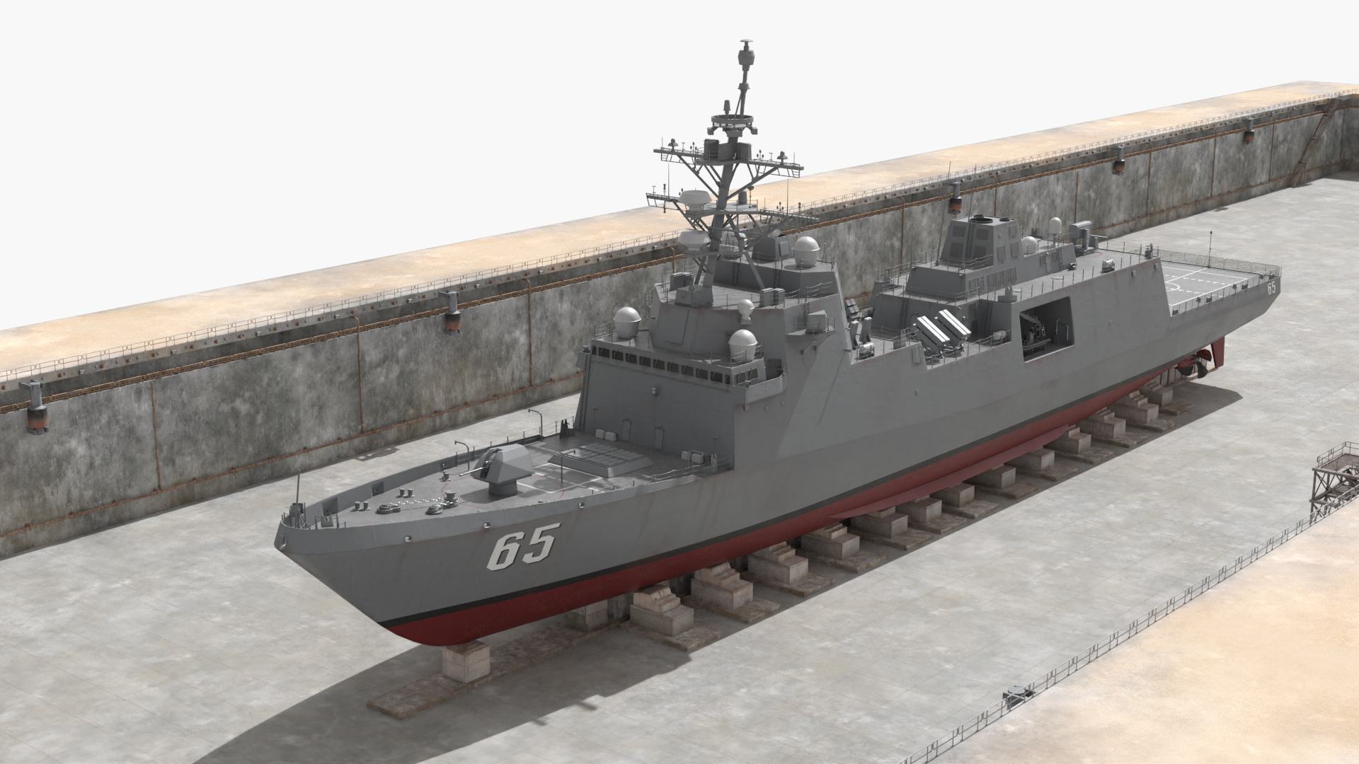 Concrete Naval Dry Dock With Warship Animated 3D Model - TurboSquid 2425274