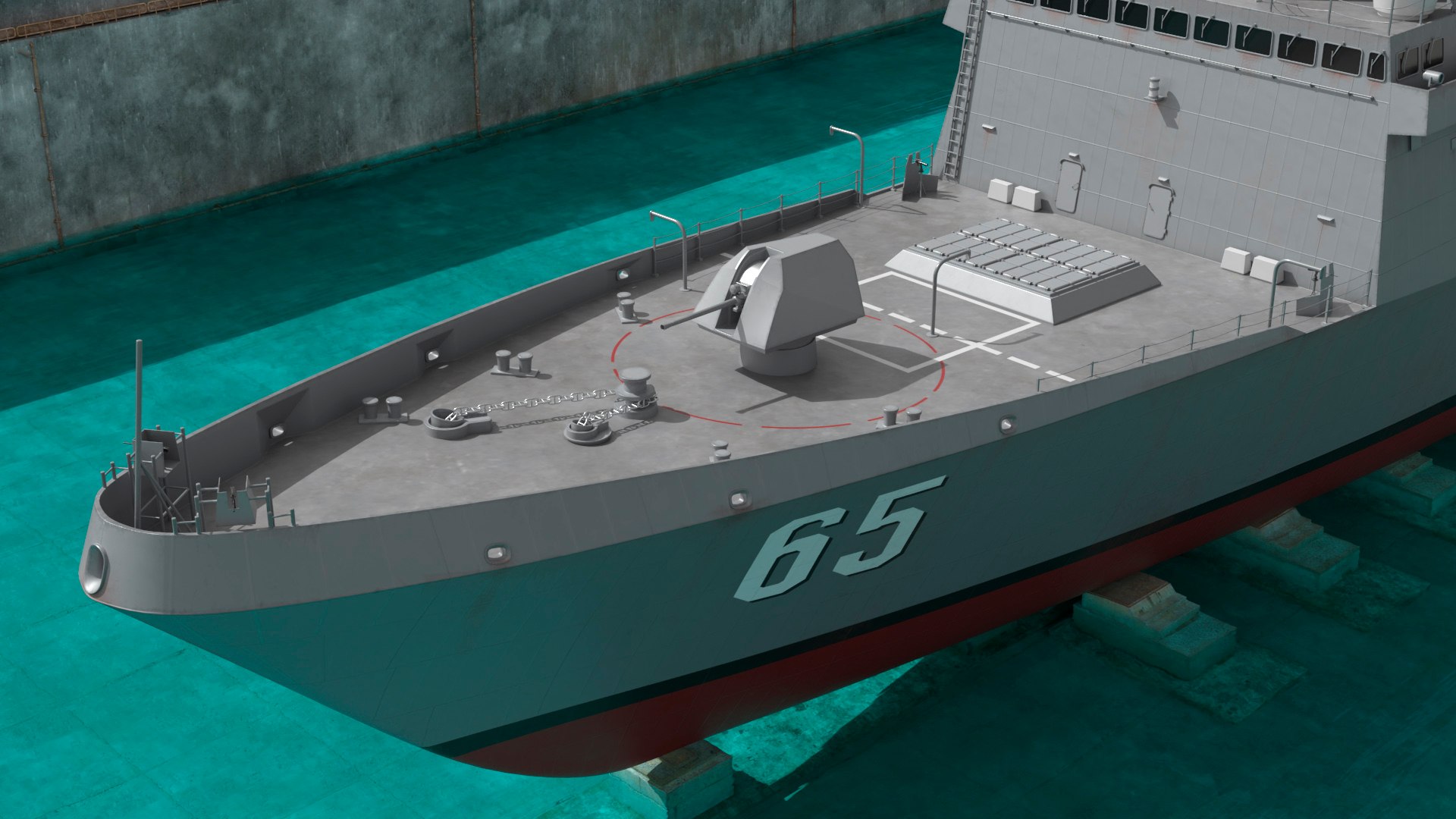 Concrete Naval Dry Dock With Warship Animated 3D Model - TurboSquid 2425274