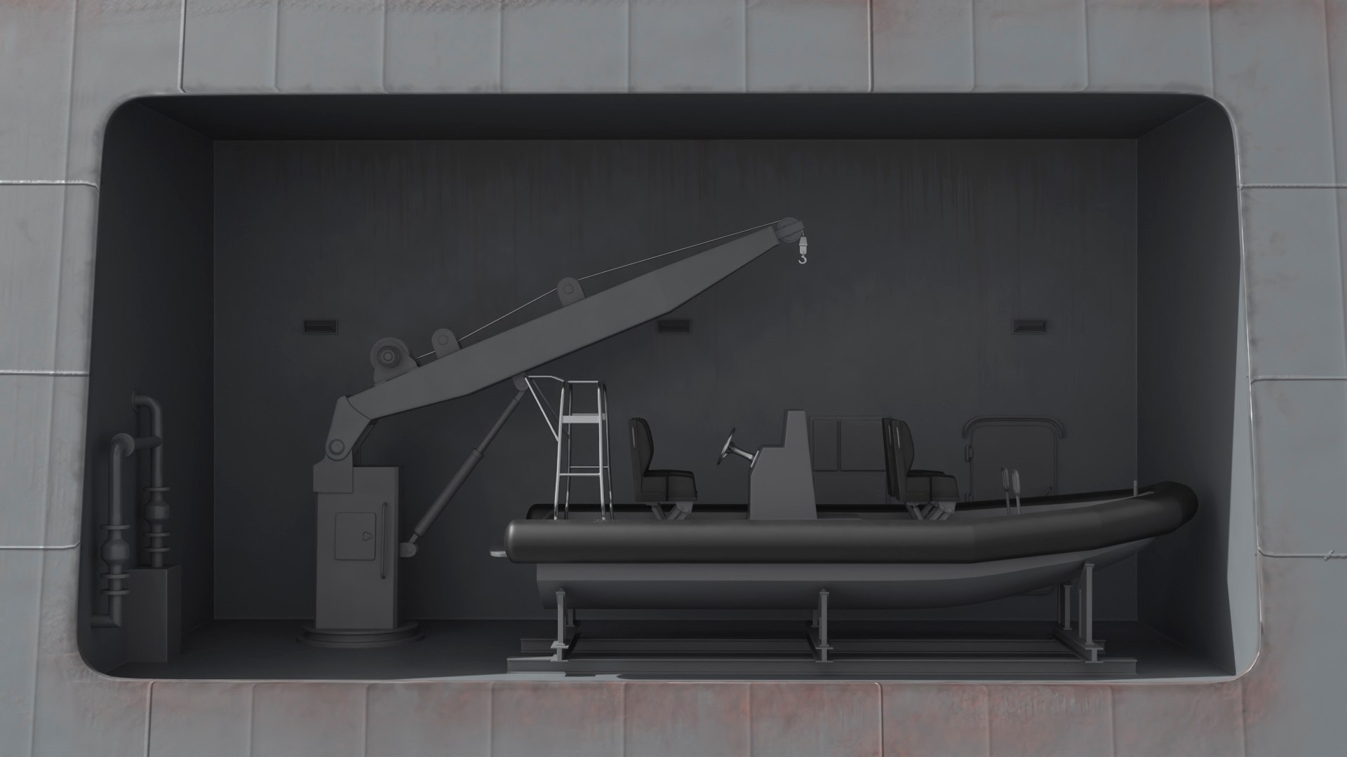 Concrete Naval Dry Dock With Warship Animated 3D Model - TurboSquid 2425274