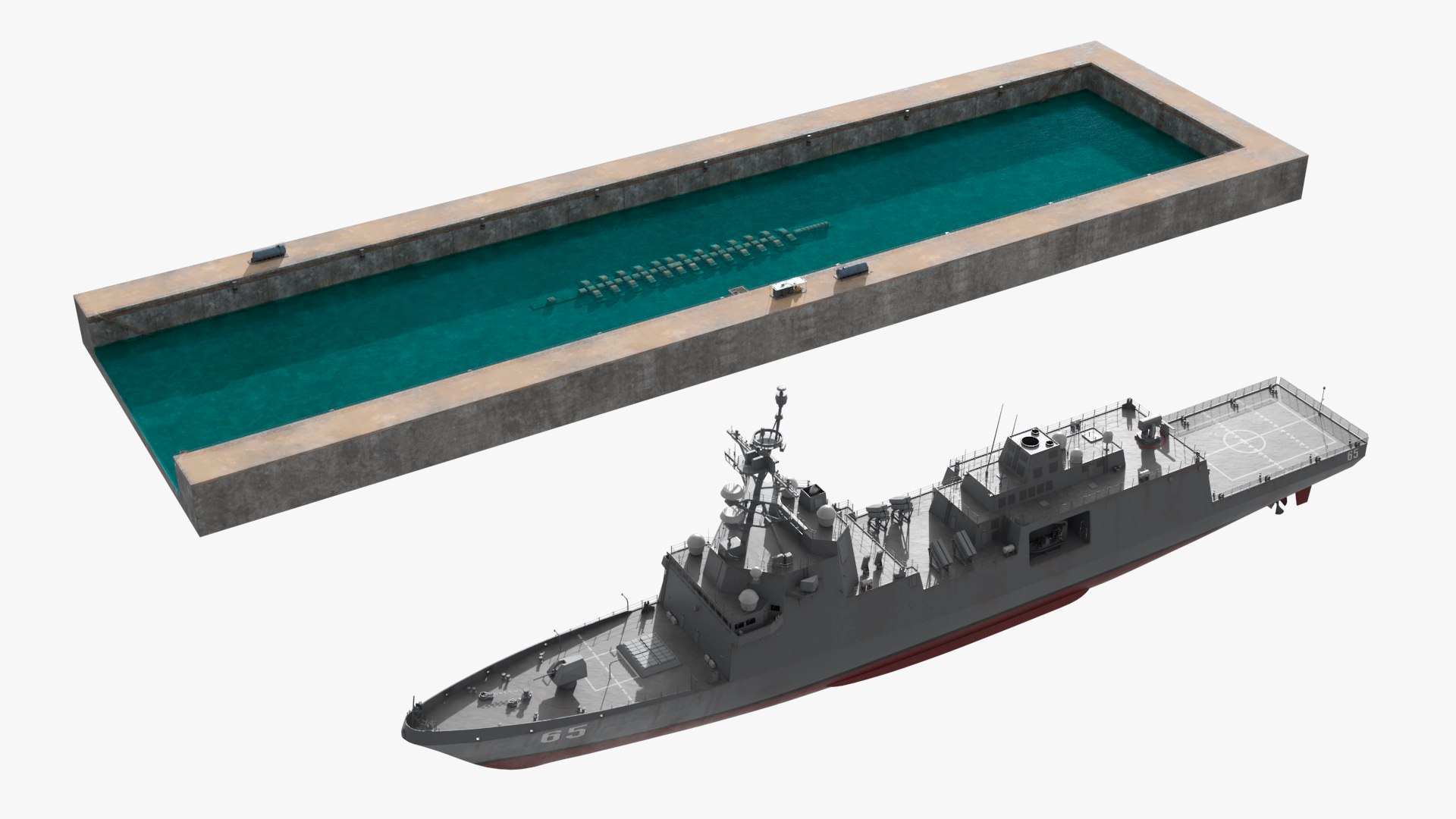 Concrete Naval Dry Dock With Warship Animated 3D Model - TurboSquid 2425274