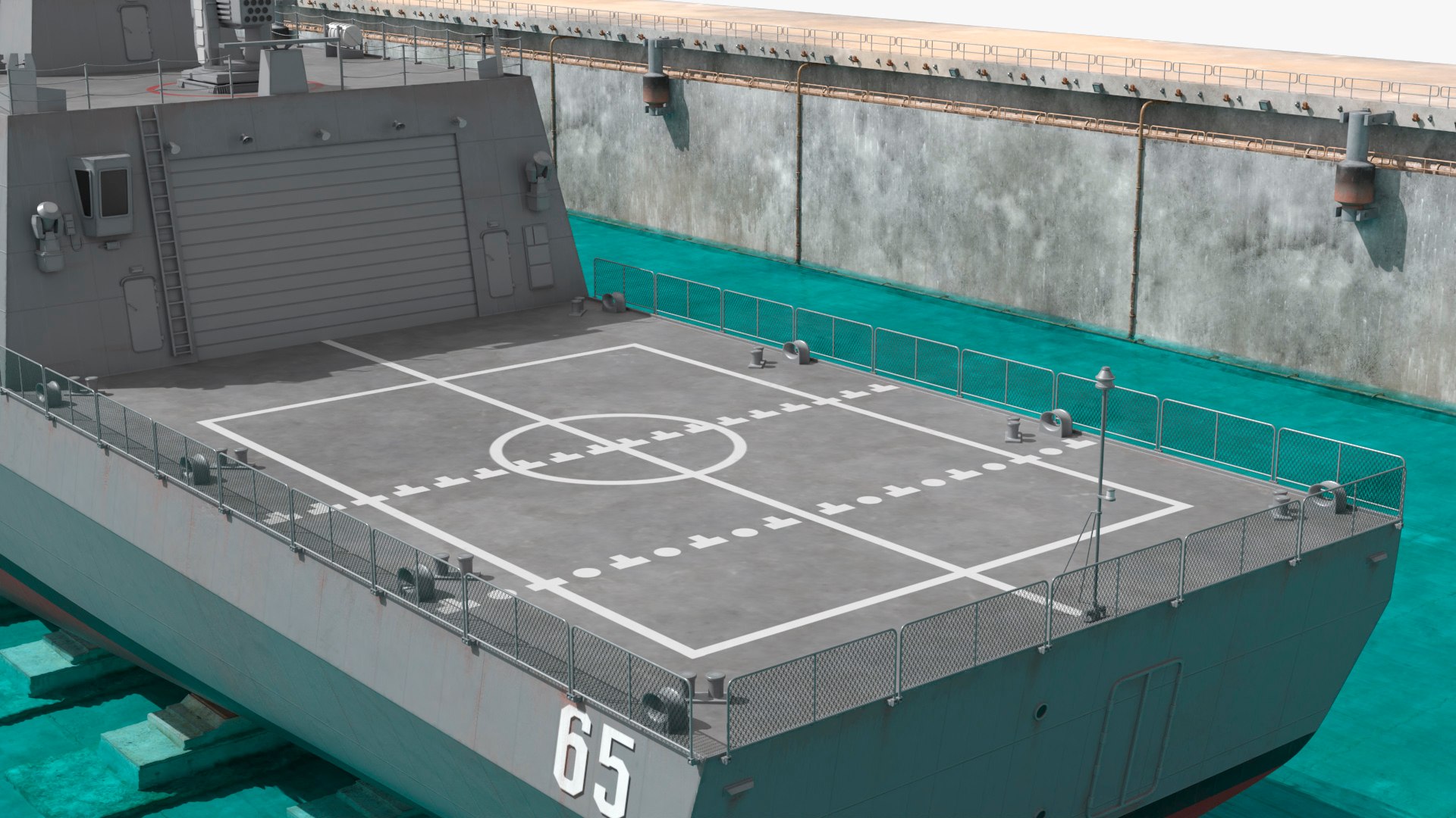 Concrete Naval Dry Dock With Warship Animated 3D Model - TurboSquid 2425274