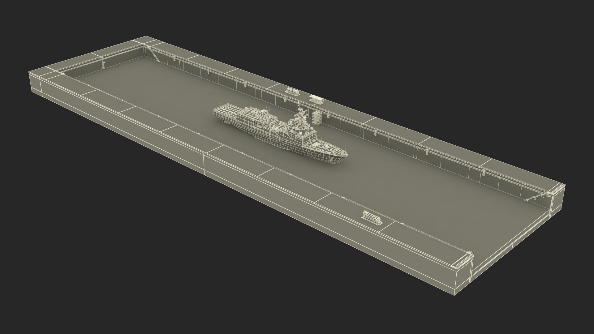 Concrete Naval Dry Dock With Warship Animated 3D Model - TurboSquid 2425274