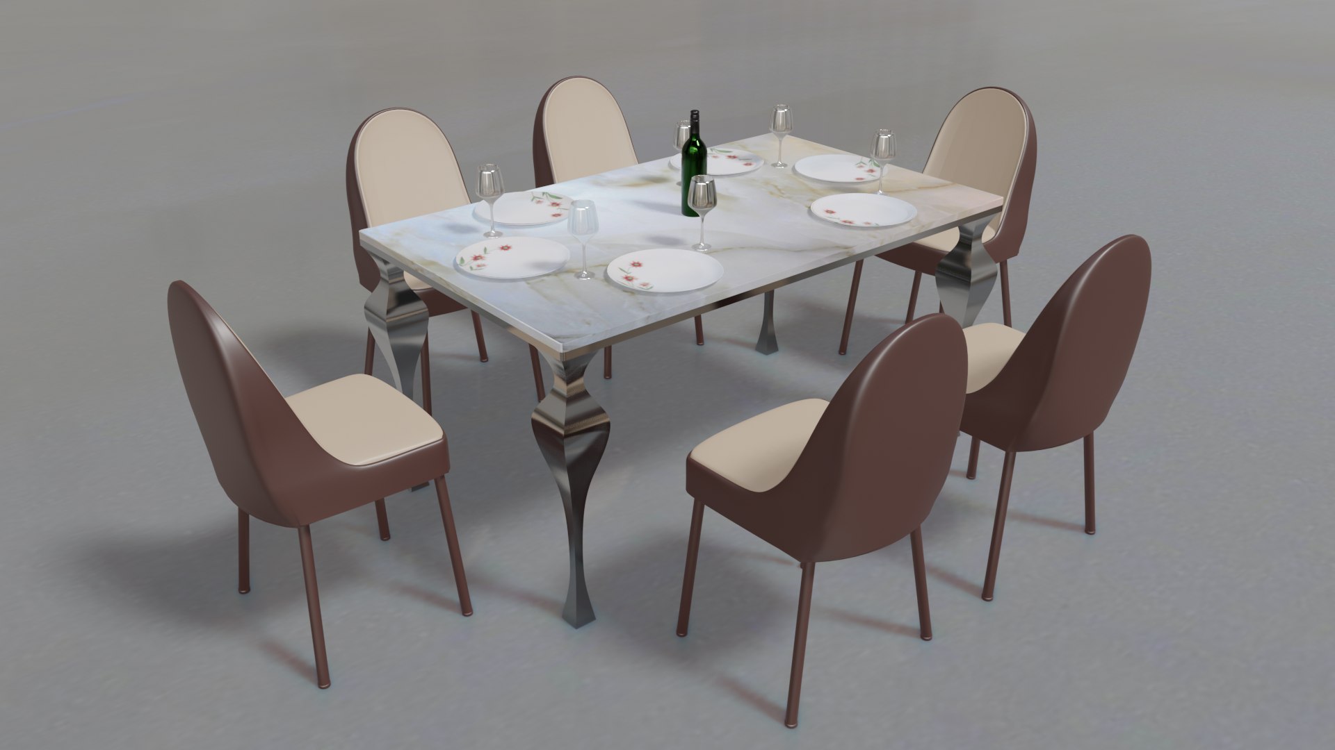 Marble Dining Table Set 3D - TurboSquid 2041588