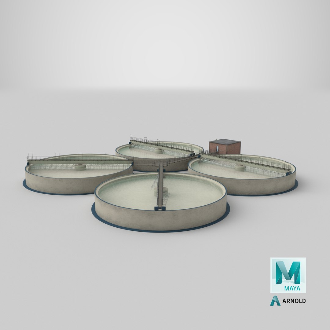 3D Wastewater Circular Clarifiers Water Model - TurboSquid 1549780