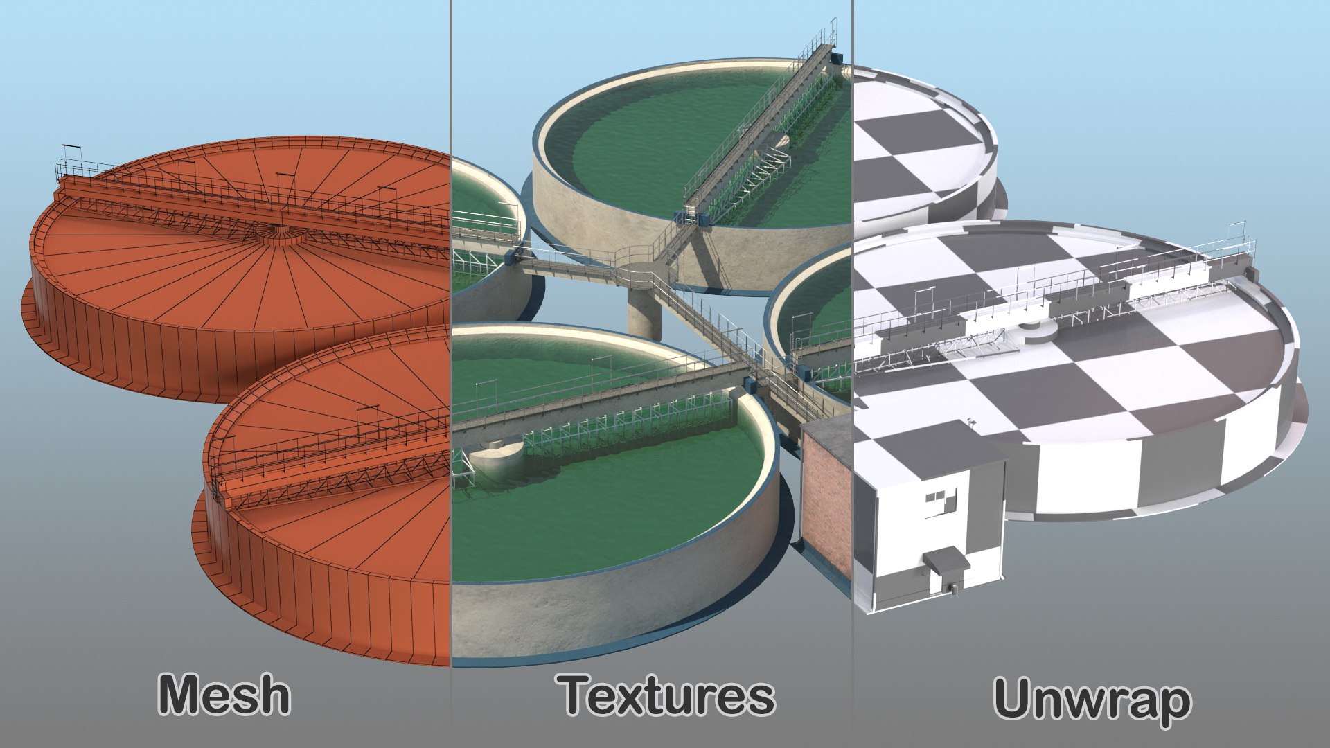 3D Wastewater Circular Clarifiers Water Model - TurboSquid 1549780