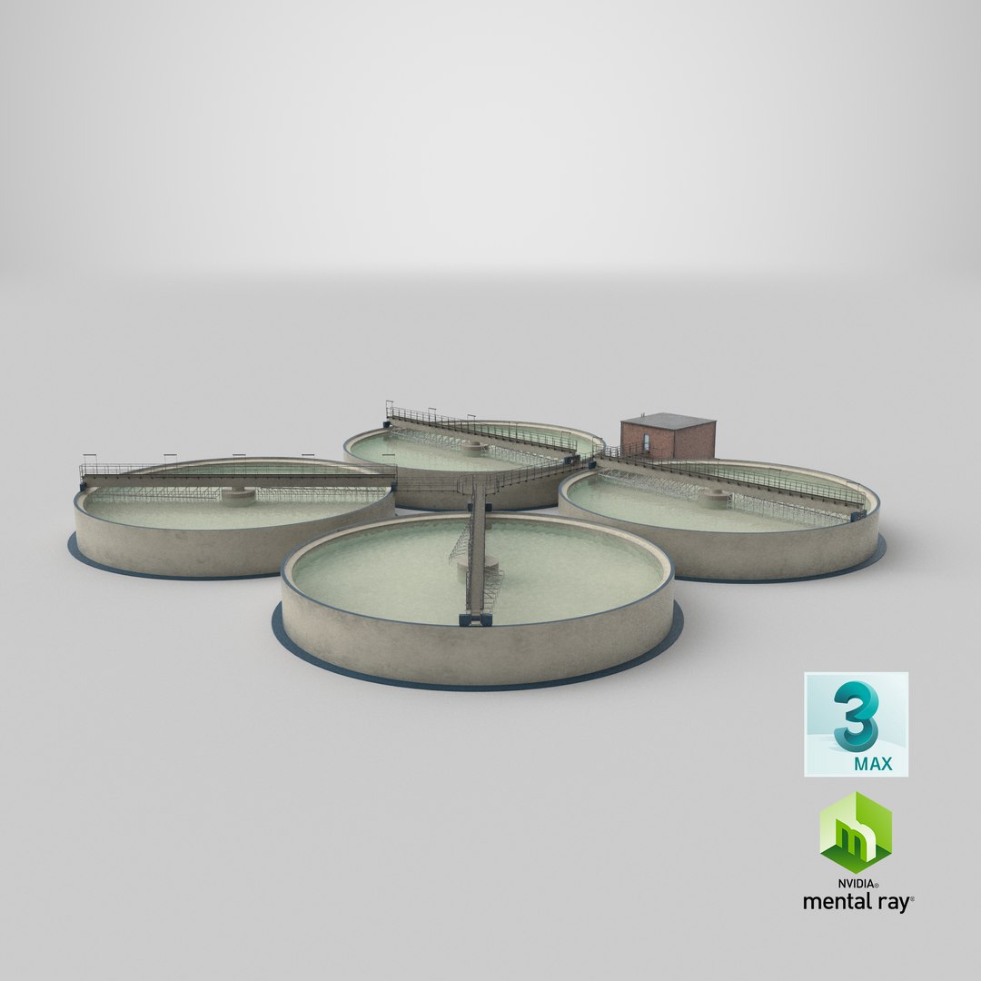 3D Wastewater Circular Clarifiers Water Model - TurboSquid 1549780