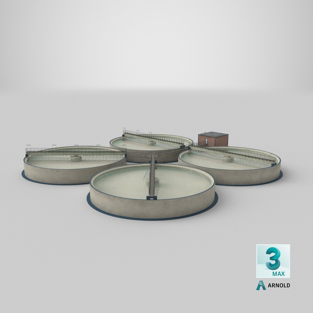 3D Wastewater Circular Clarifiers Water Model - TurboSquid 1549780