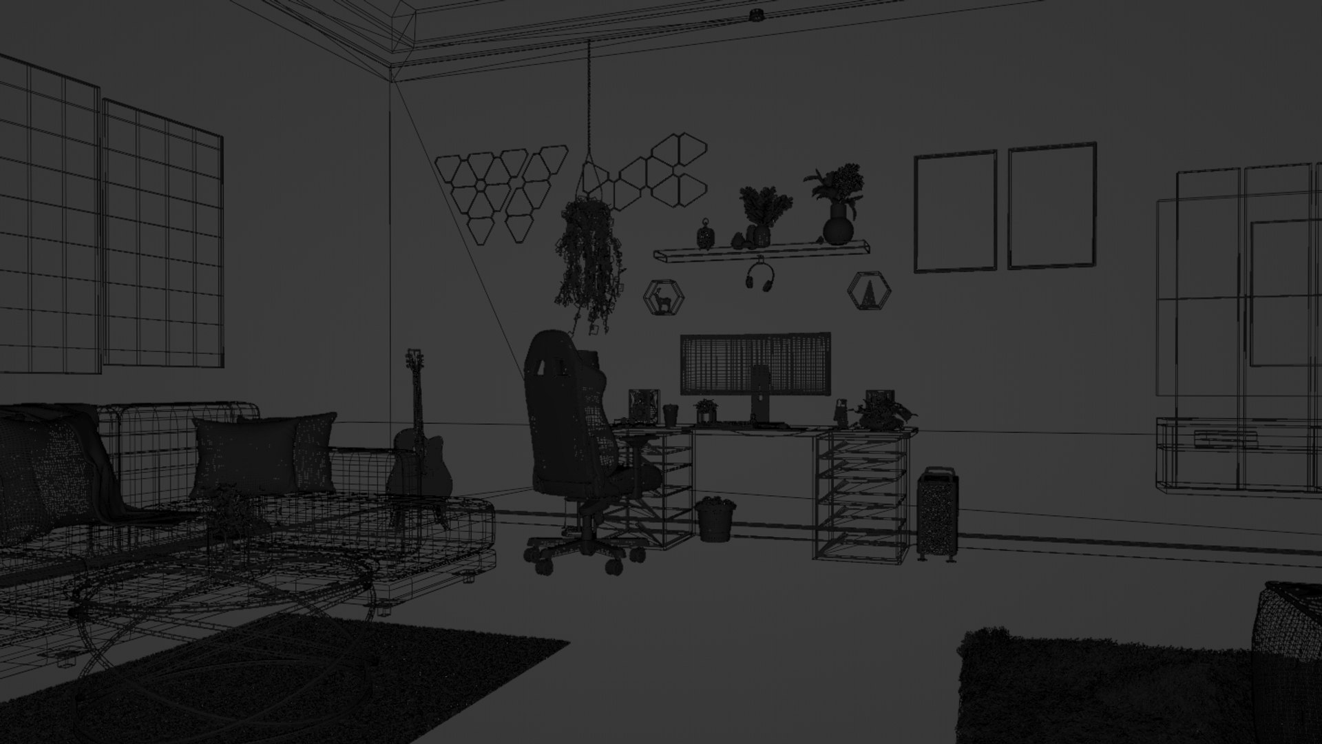 Gaming Setup Bedroom Interior 3D - TurboSquid 2140192