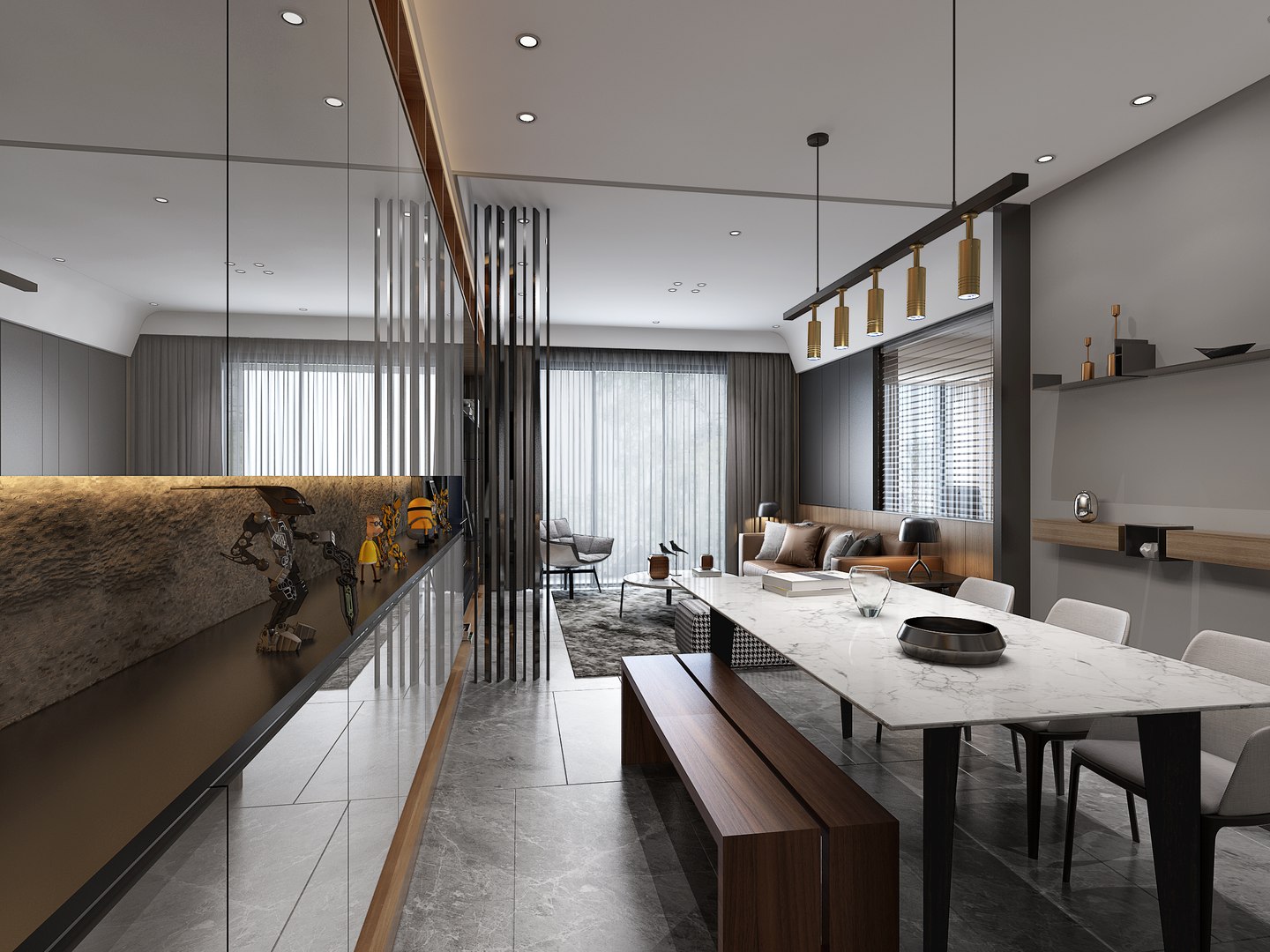 3D TM03-Contemporary Luxury Livingroom With Dinning Room Scene By 3dmax Model - TurboSquid 2091792