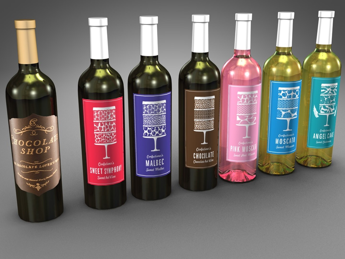 Bottles Confectioner S Wine 3d Model