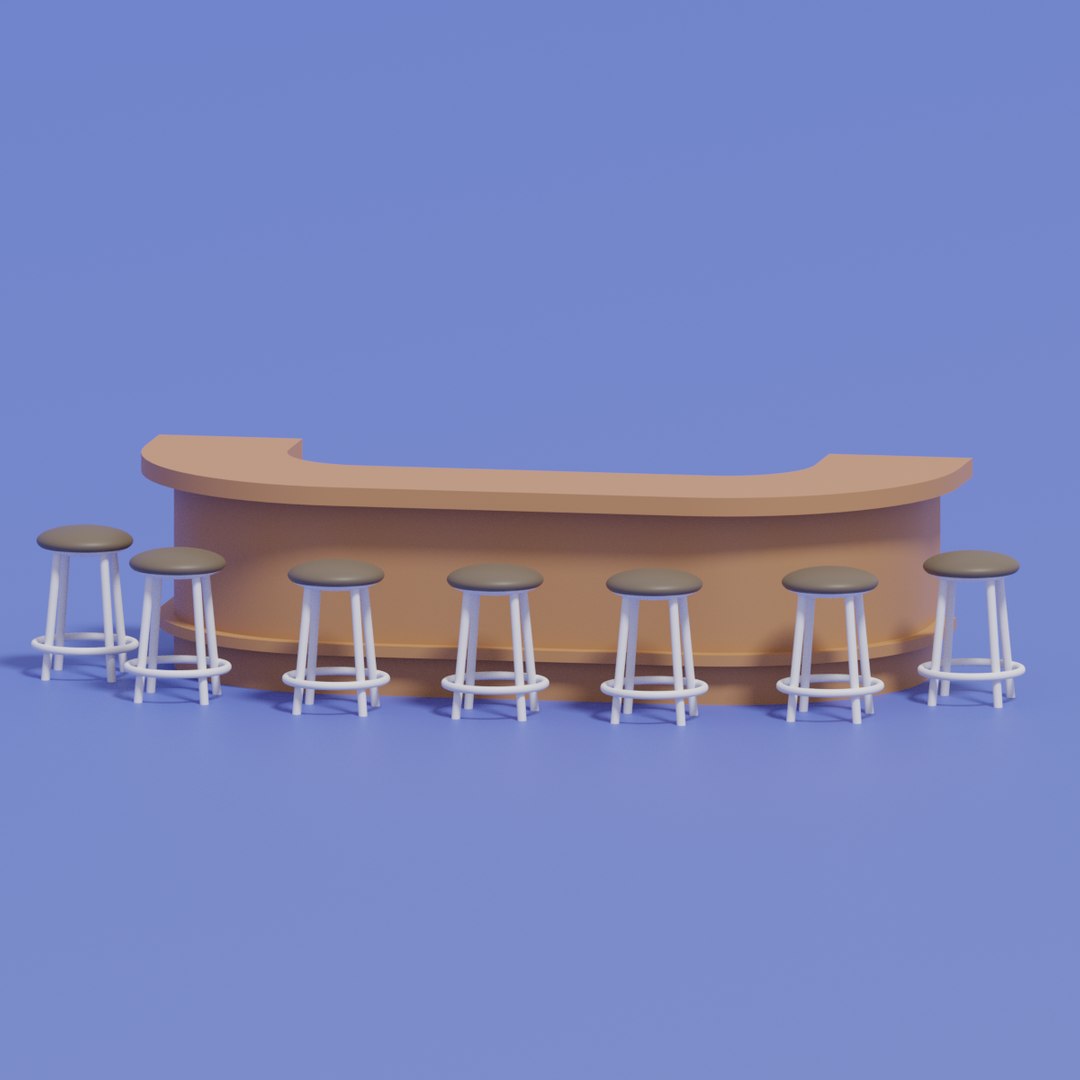 Cartoon Pub Bar And Stools 3D Model - TurboSquid 2314987