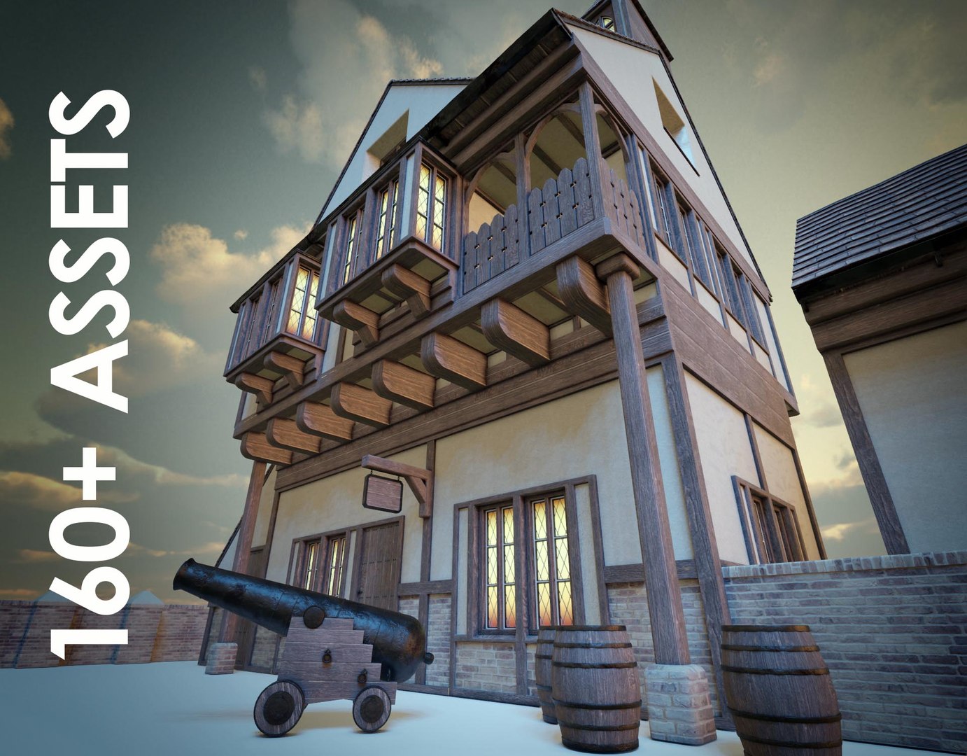 Medieval Modular Town House Asset Set 3D model - TurboSquid 1874881