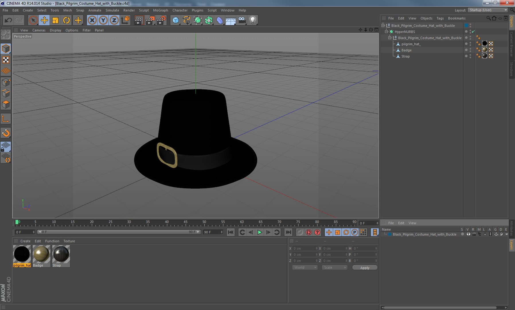 3D Model Black Pilgrim Costume Hat - TurboSquid 1269011
