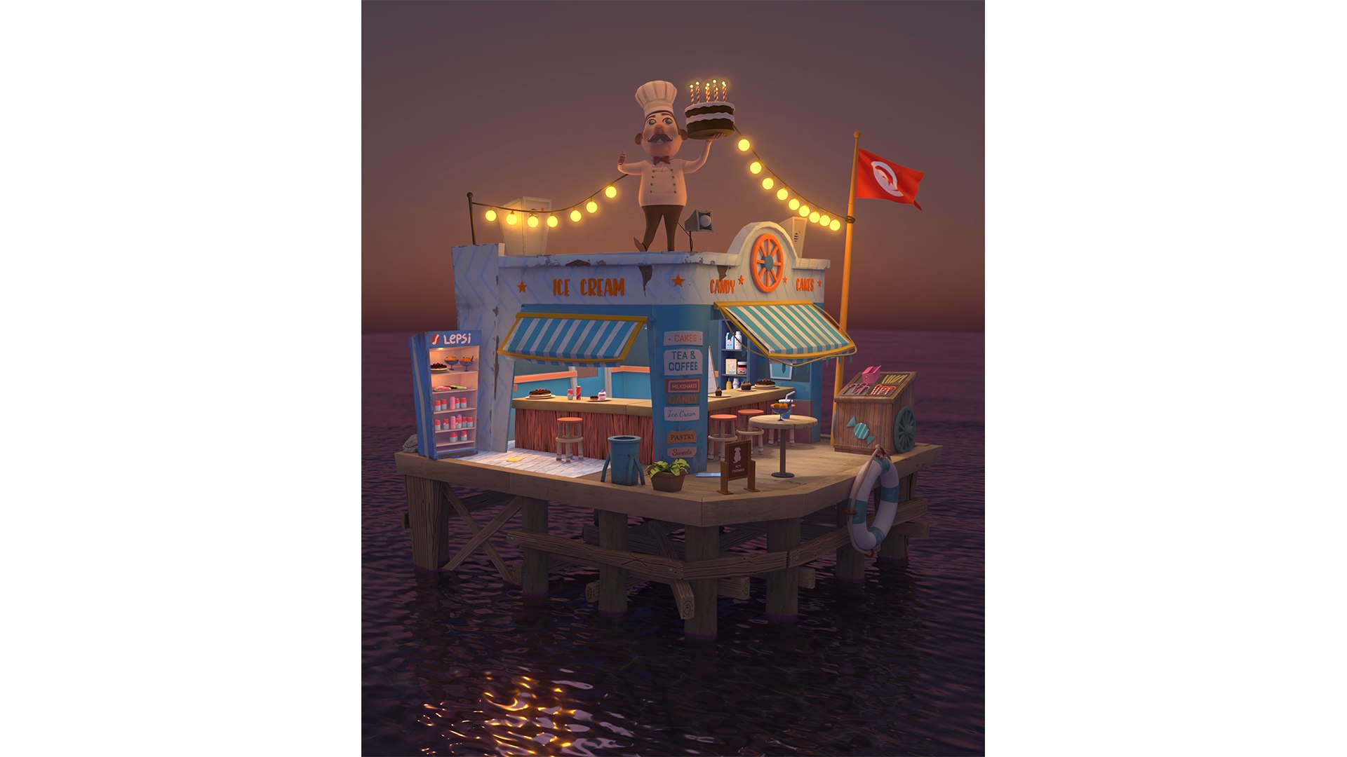 3D 3d Beach Coffee Shop - TurboSquid 2182321