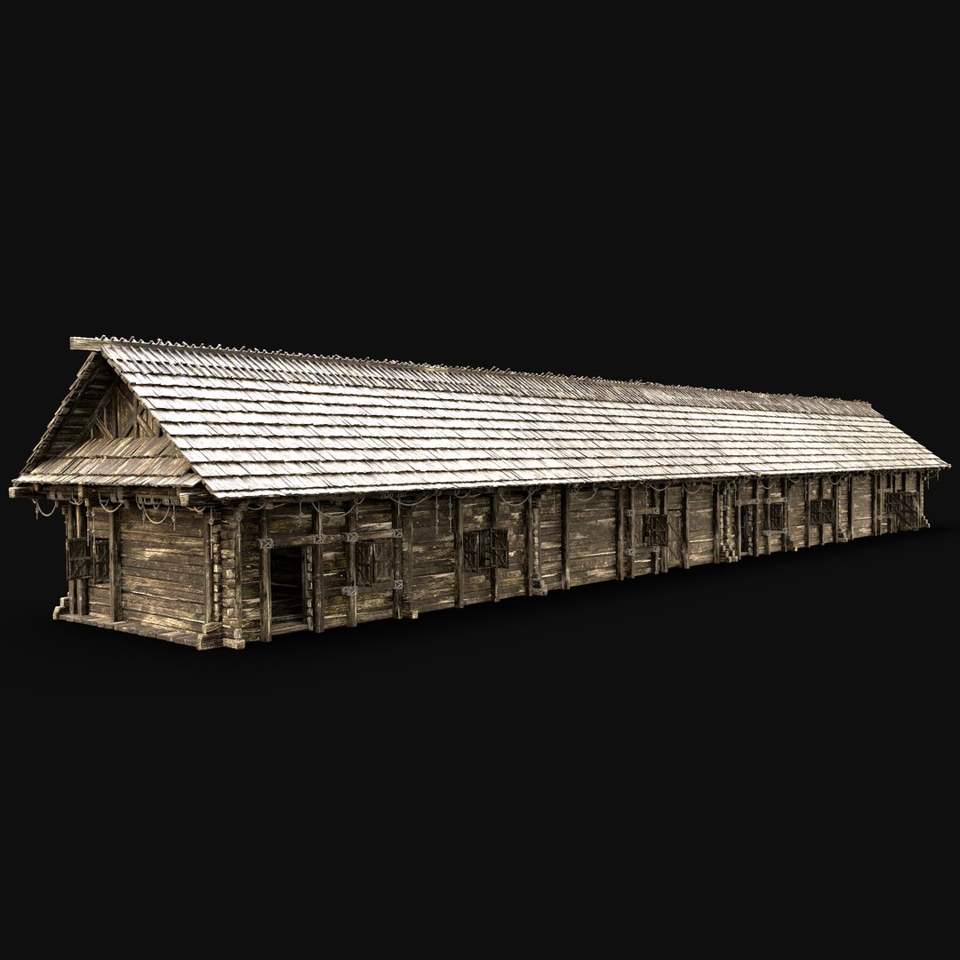 SLAVIC LONG HOUSE HUT FARM SHED BARN COTTAGE MEDIEVAL WOODEN AAA 3D ...