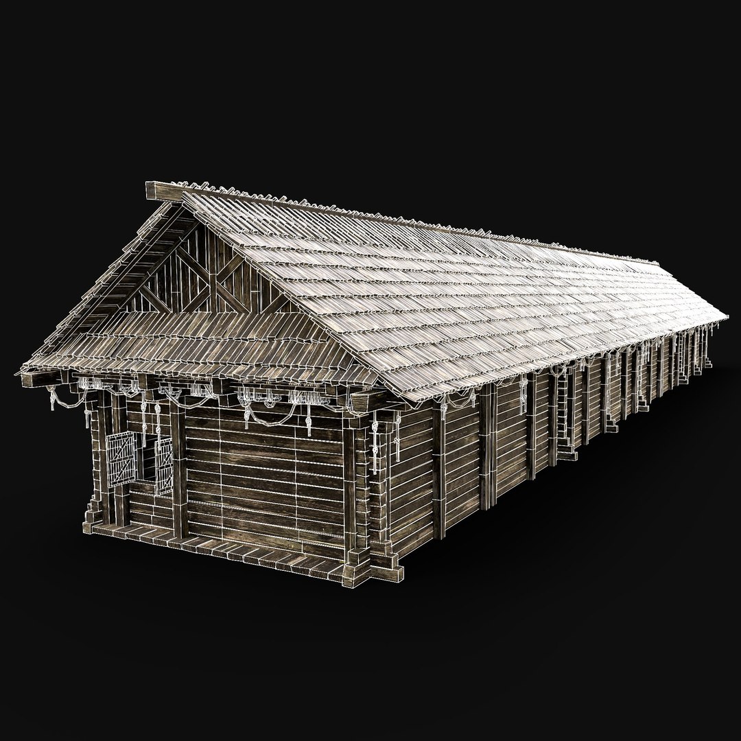 SLAVIC LONG HOUSE HUT FARM SHED BARN COTTAGE MEDIEVAL WOODEN AAA 3D ...