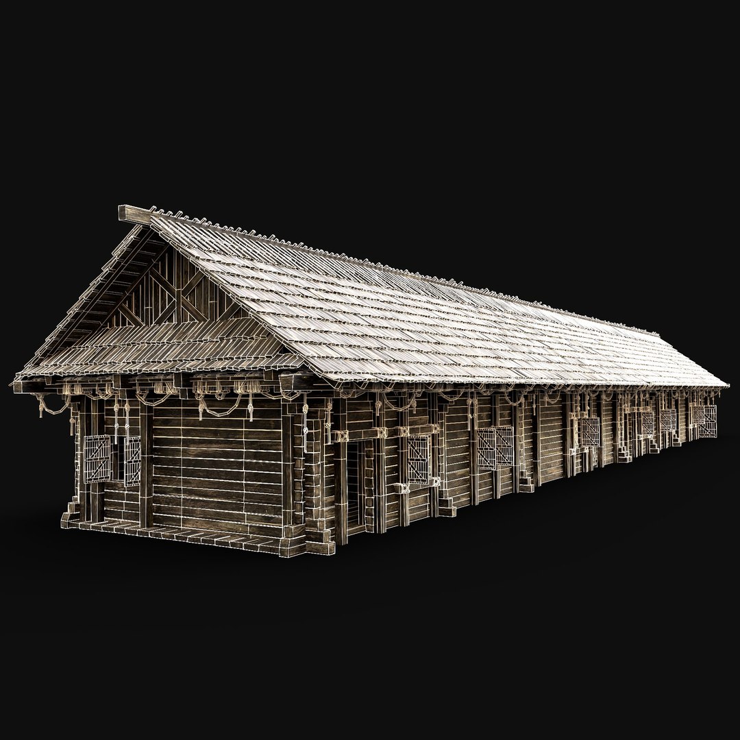SLAVIC LONG HOUSE HUT FARM SHED BARN COTTAGE MEDIEVAL WOODEN AAA 3D ...