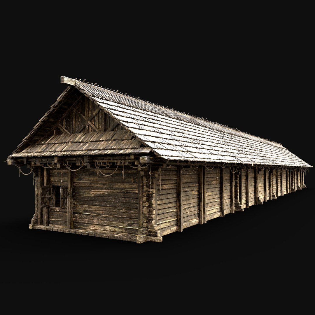 SLAVIC LONG HOUSE HUT FARM SHED BARN COTTAGE MEDIEVAL WOODEN AAA 3D ...