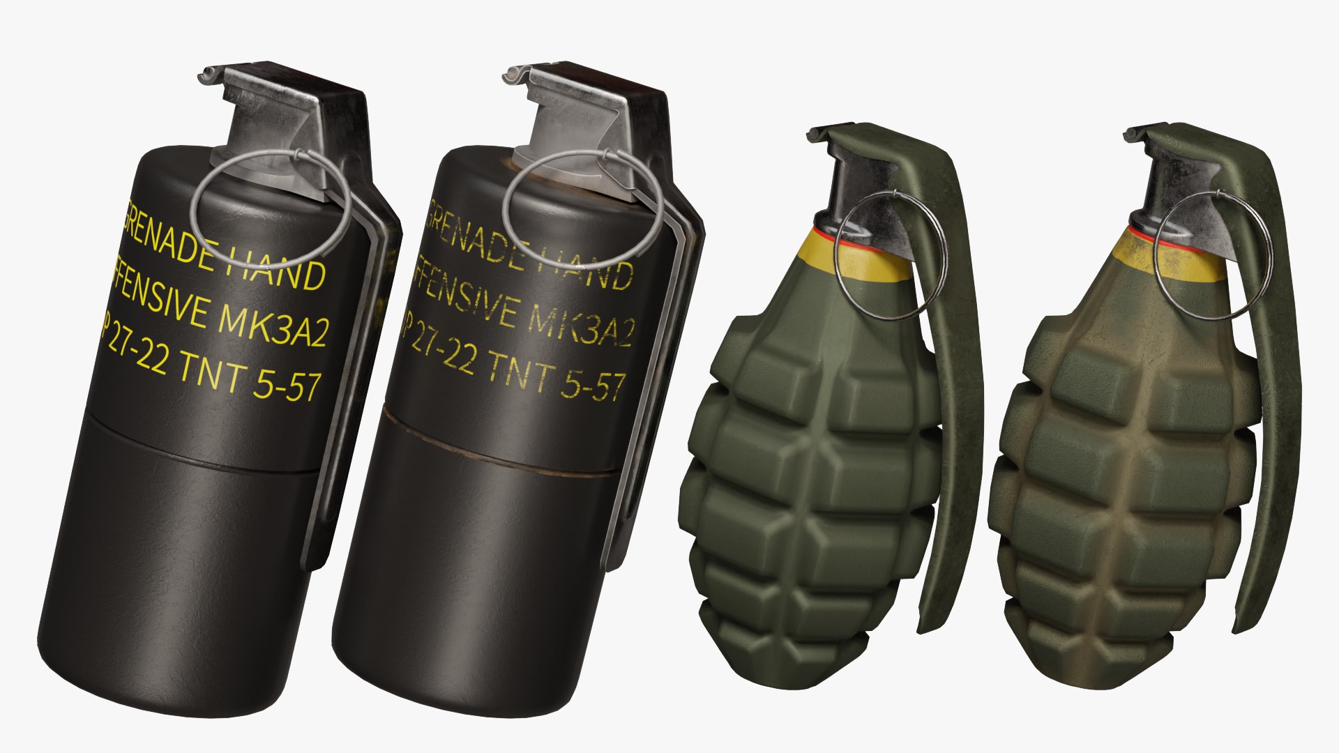 MK3A2 And MK2 Hand Grenades 3D Model - TurboSquid 2245668