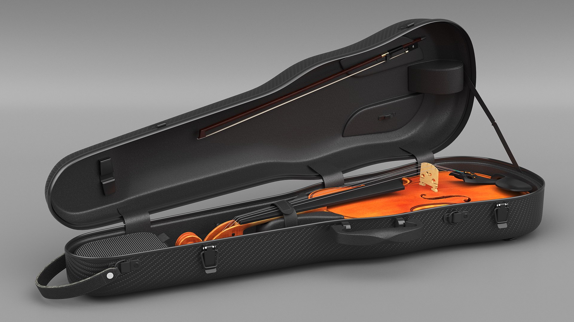 3D Violin Shaped Case Gewa Pure Black Open with Violin - TurboSquid 2143567