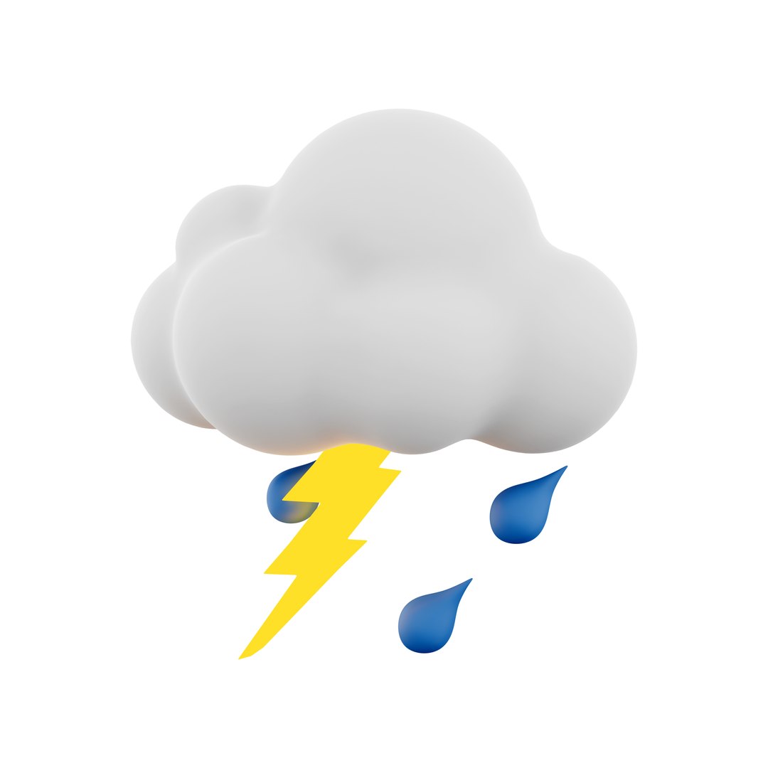 3D Model 3d Rendering Rain With Thunder And Cloud Icon - TurboSquid 2045372