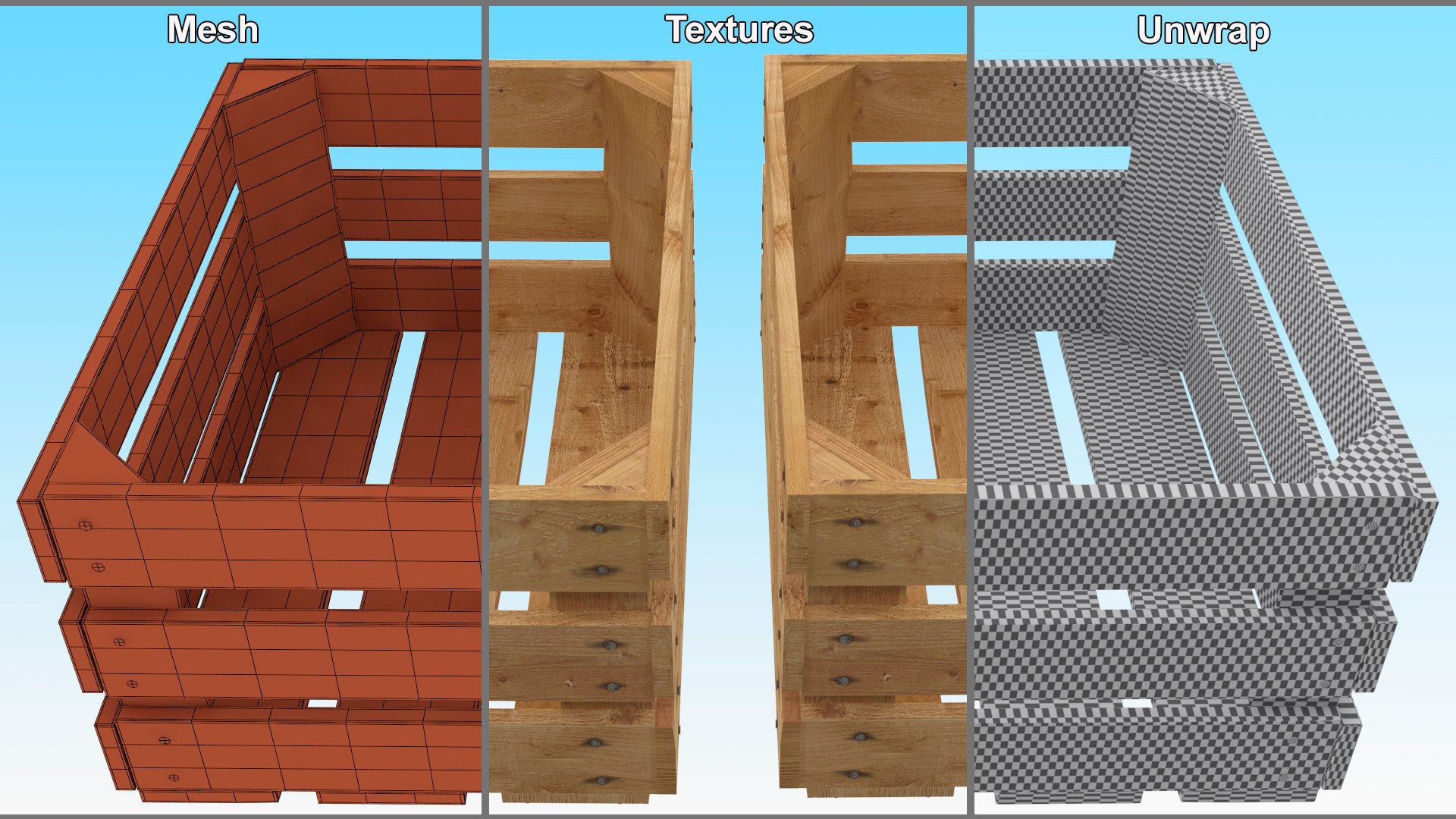 3D Vintage Wood Open Slat Fruit Crate - TurboSquid 2134098