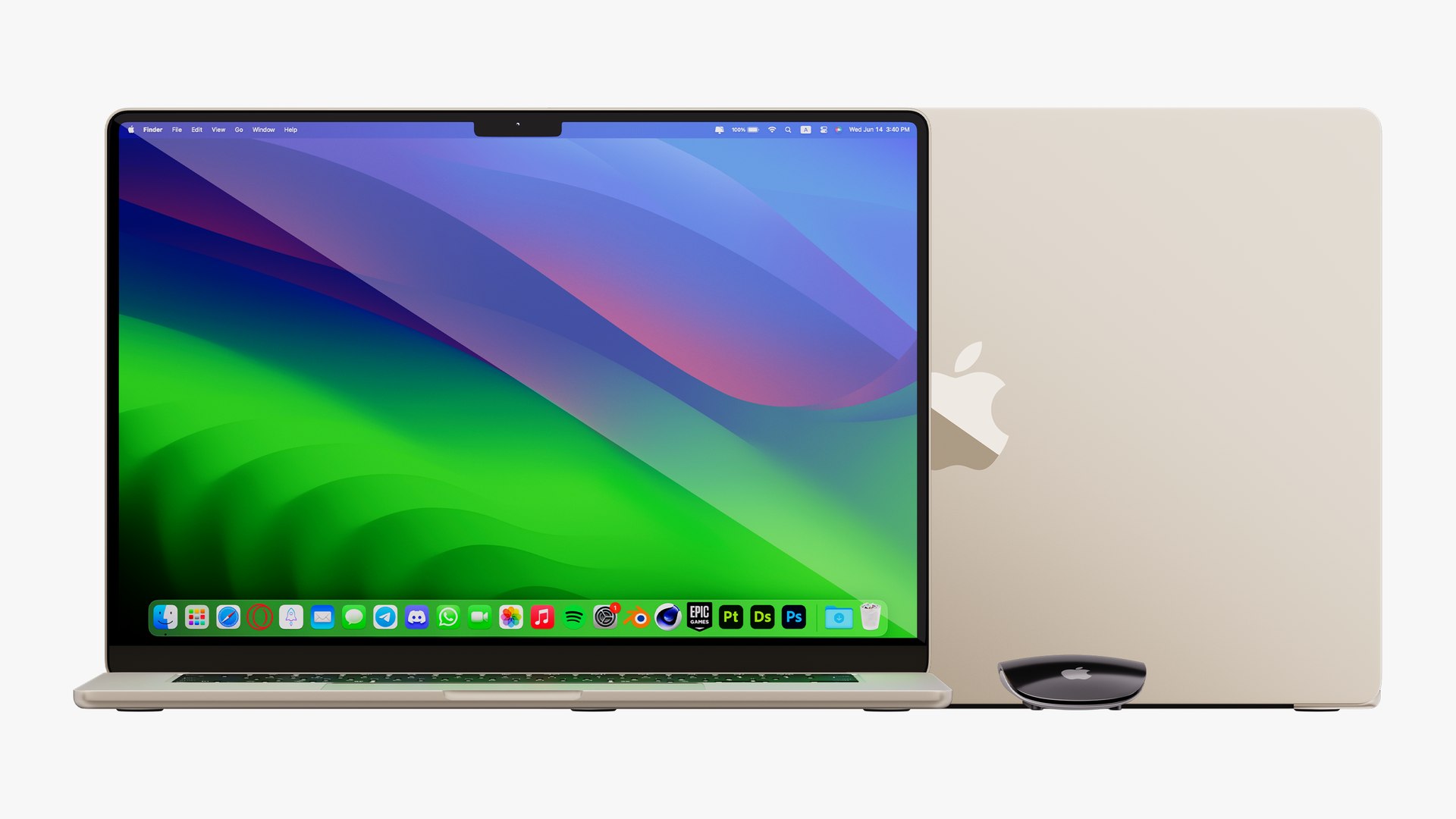 3D Apple MacBook Air 15 inch Starlight 2023 With Magic Mouse - TurboSquid 2089868