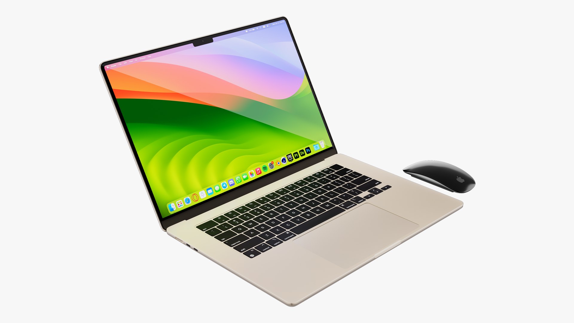 3D Apple MacBook Air 15 inch Starlight 2023 With Magic Mouse - TurboSquid 2089868