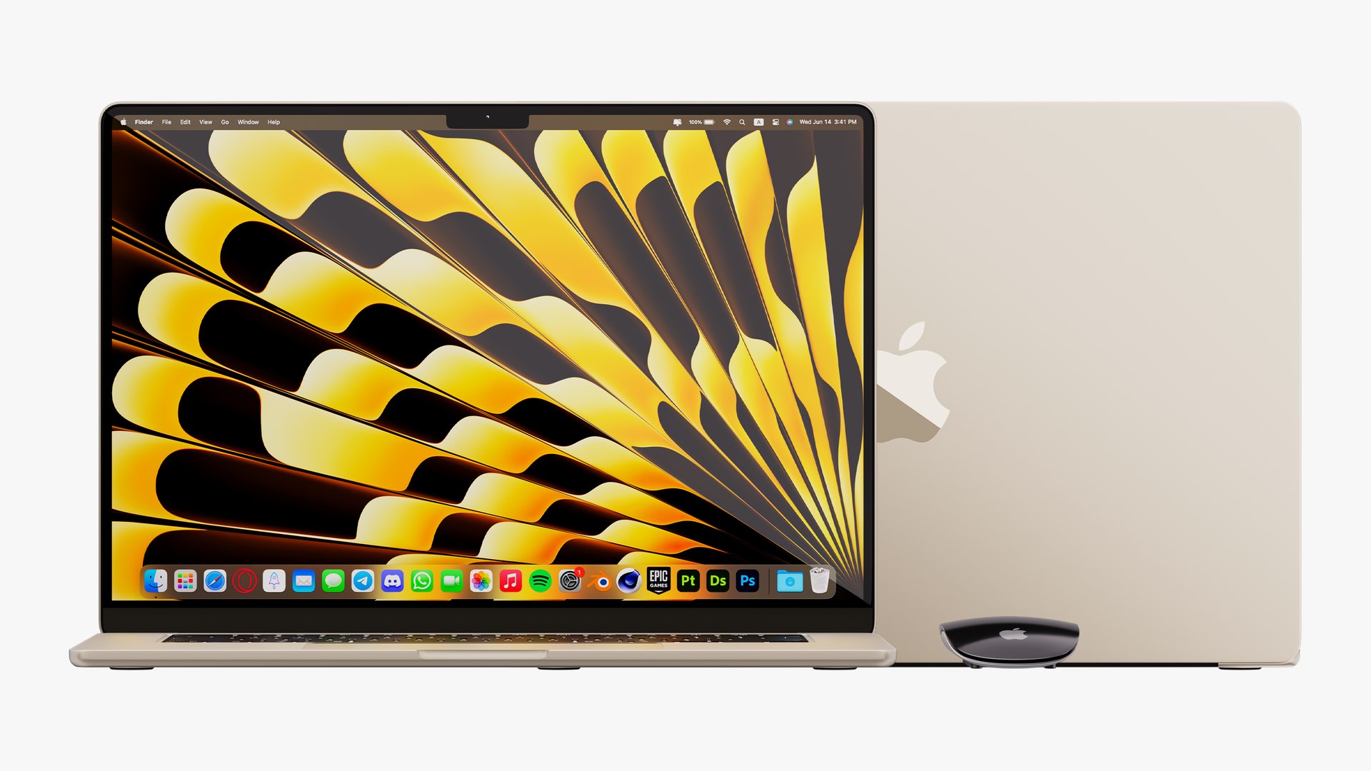 3D Apple MacBook Air 15 inch Starlight 2023 With Magic Mouse - TurboSquid 2089868