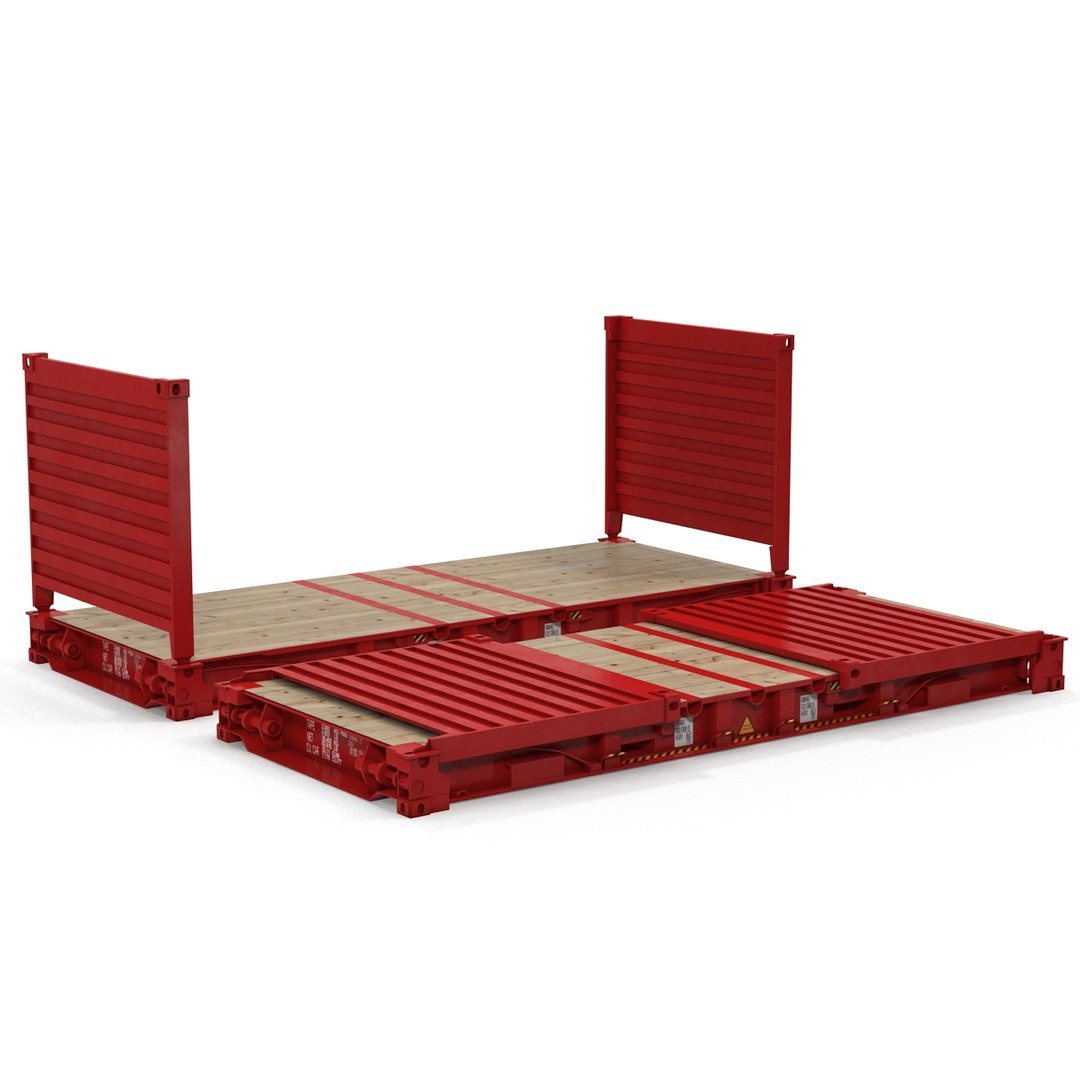 Flat Rack Container Red 3d Obj
