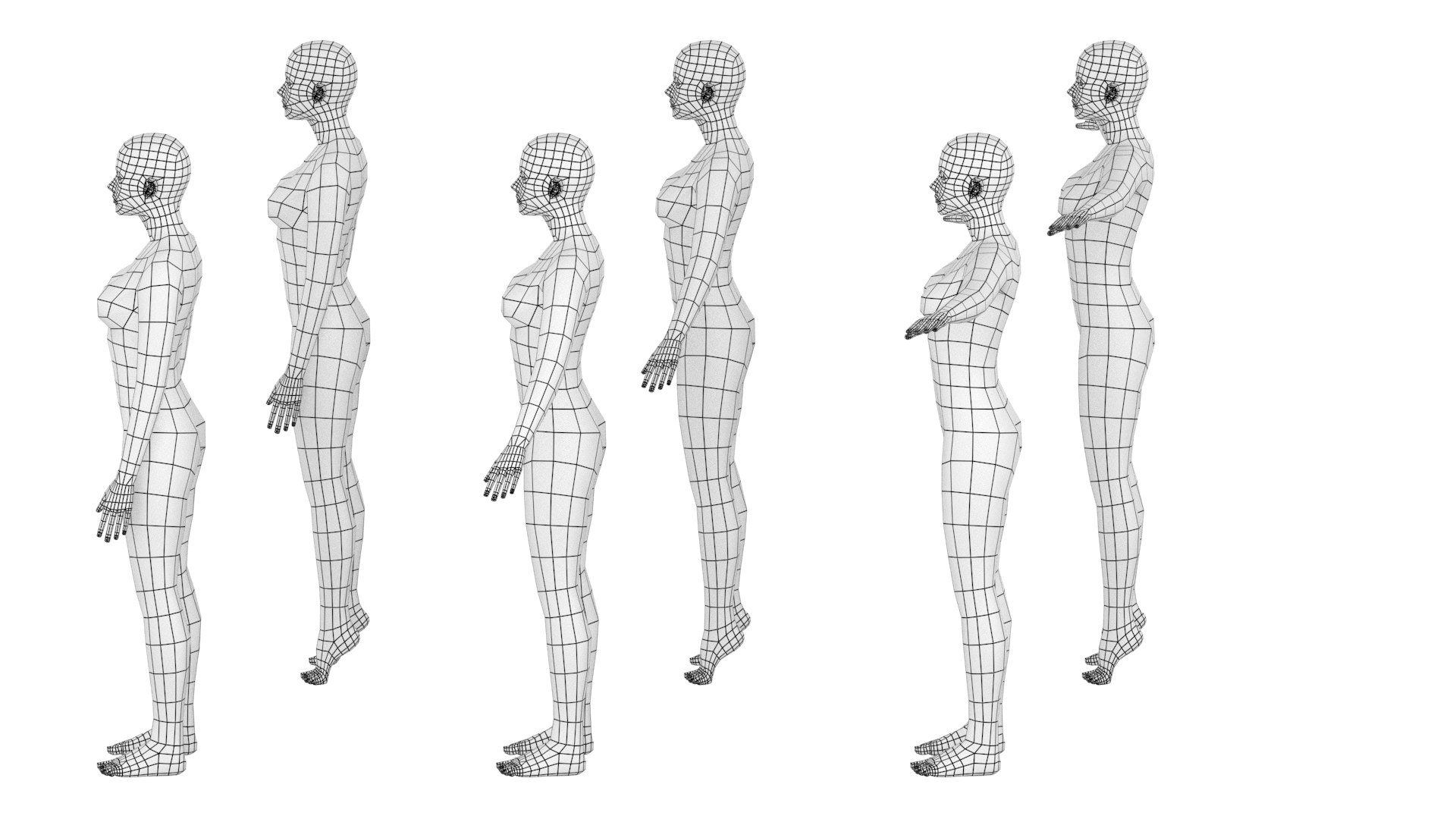 3D Natural Female In 6 Modeling Poses COLLECTION Model - TurboSquid 2218952