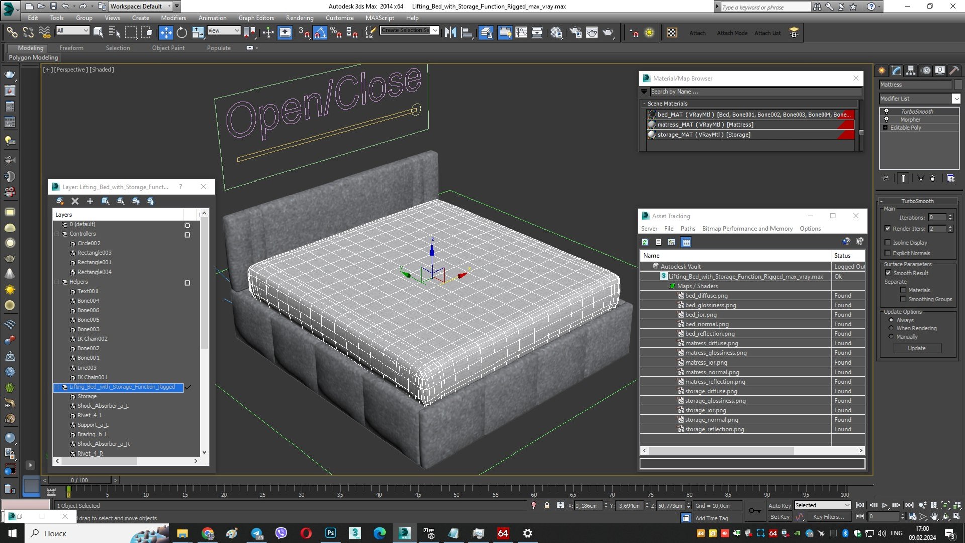 Lifting Bed With Storage Function Rigged Model - TurboSquid 2194300