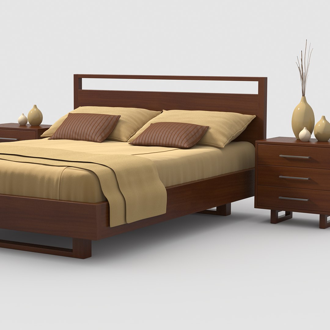 3d model bed cherry wood