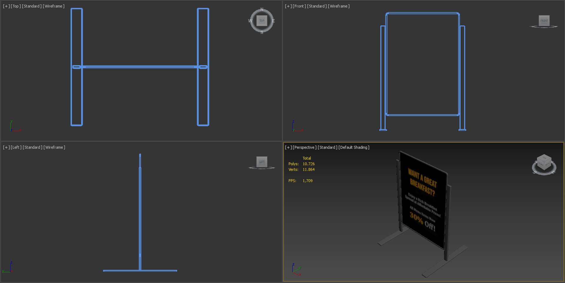 3D Model Double-Sided Metal Sign For Restaurant Menus Ground Mounted ...