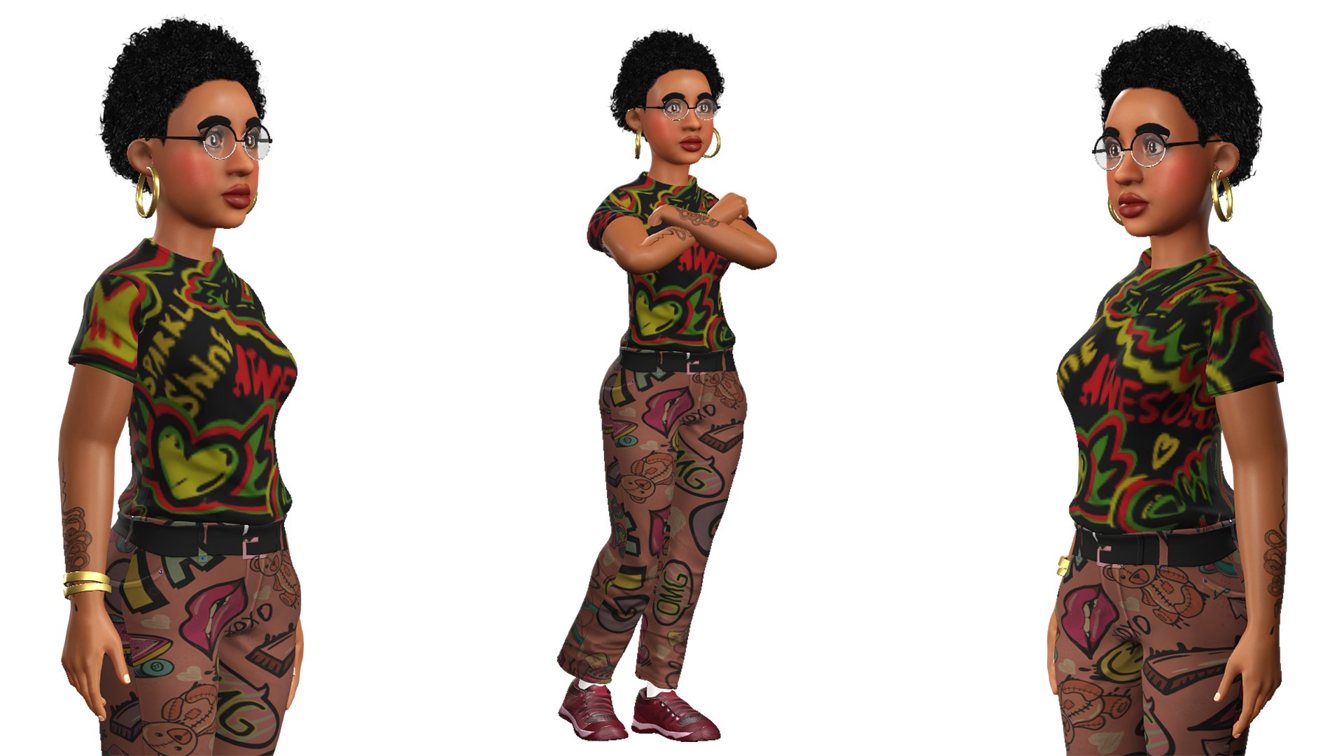 Cartoon 3D Rigged African Cute Afro Hair Girl Character 3D Model Model ...