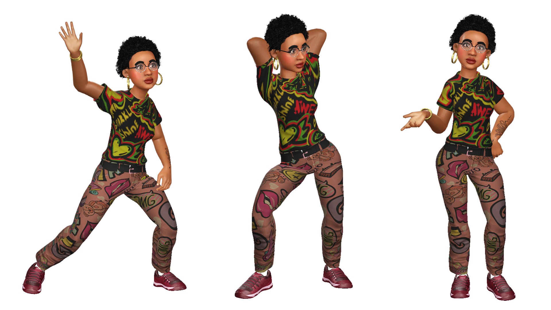 Cartoon 3D Rigged African Cute Afro Hair Girl Character 3D Model Model ...